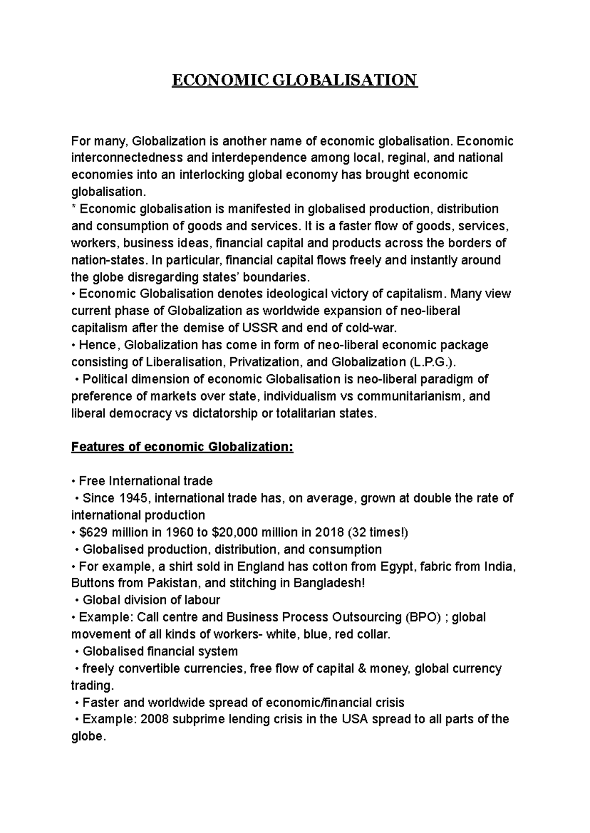 Economic Globalisation - Economic interconnectedness and ...