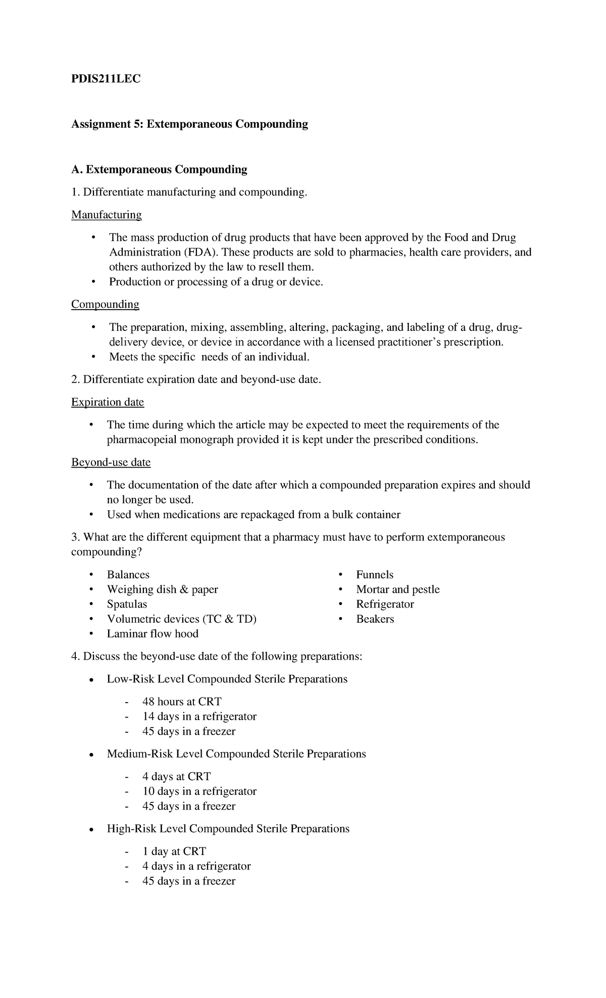 PDIS211 - ASSIGNMENT - PDIS211LEC Assignment 5: Extemporaneous ...