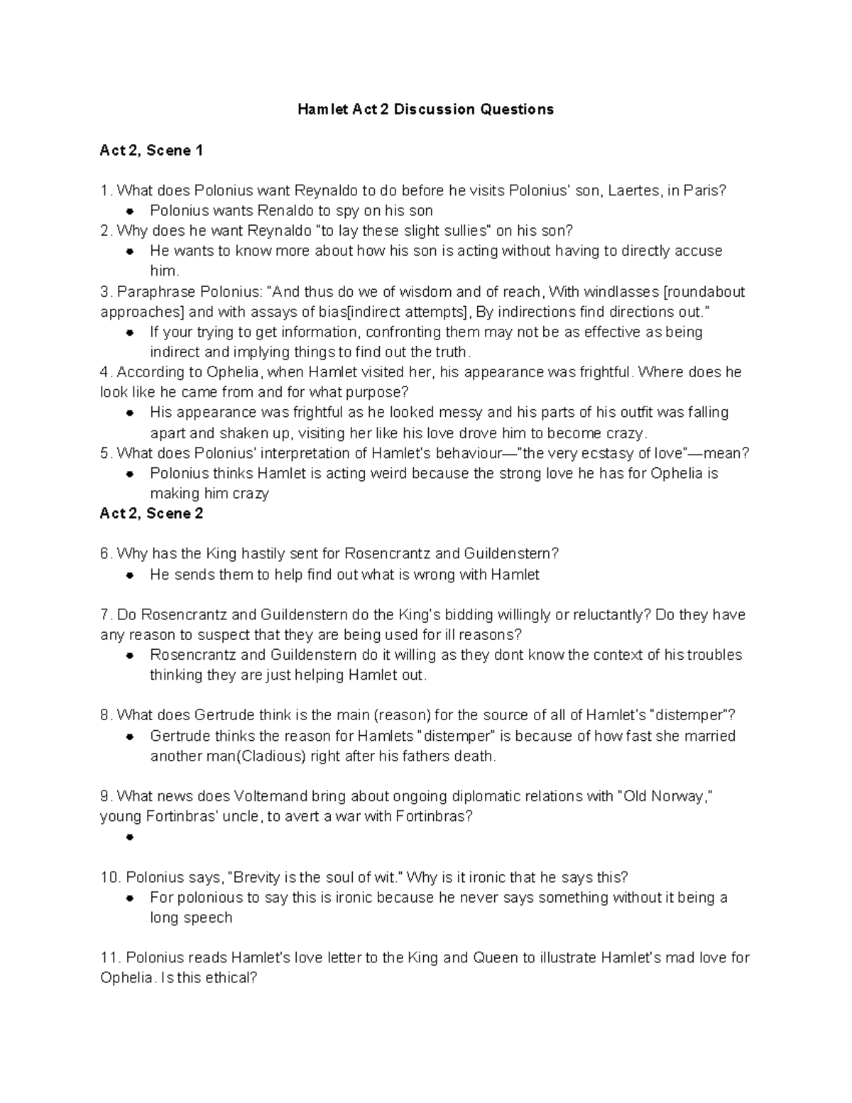 Hamlet Act 2 Discussion Questions - Hamlet Act 2 Discussion Questions ...