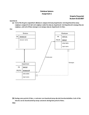 DB assignment 6 Sireesha Pasupuleti - Database Systems Assignment – 6 Name: Sireesha Pasupuleti ...