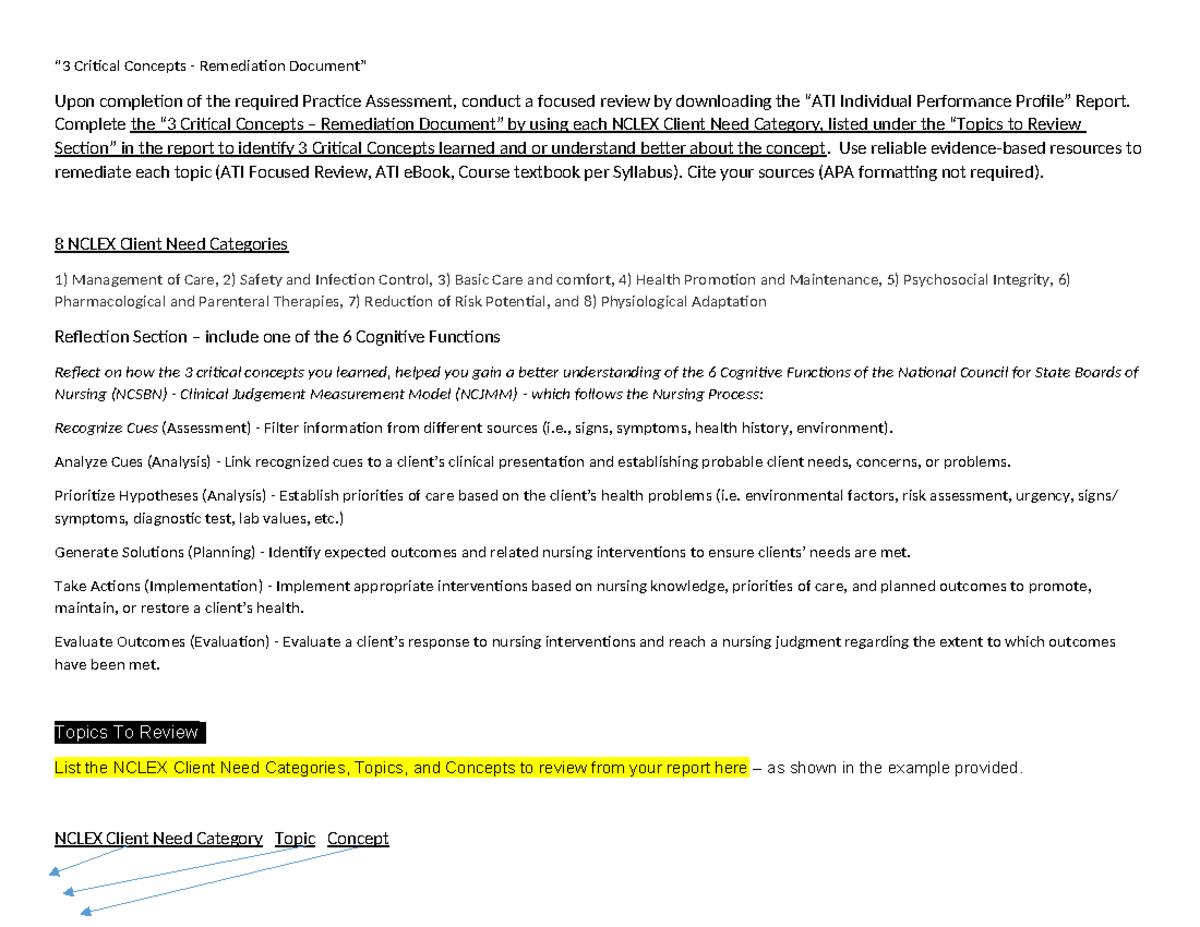 Maternal proctor - “3 Critical Concepts - Remediation Document” Upon ...