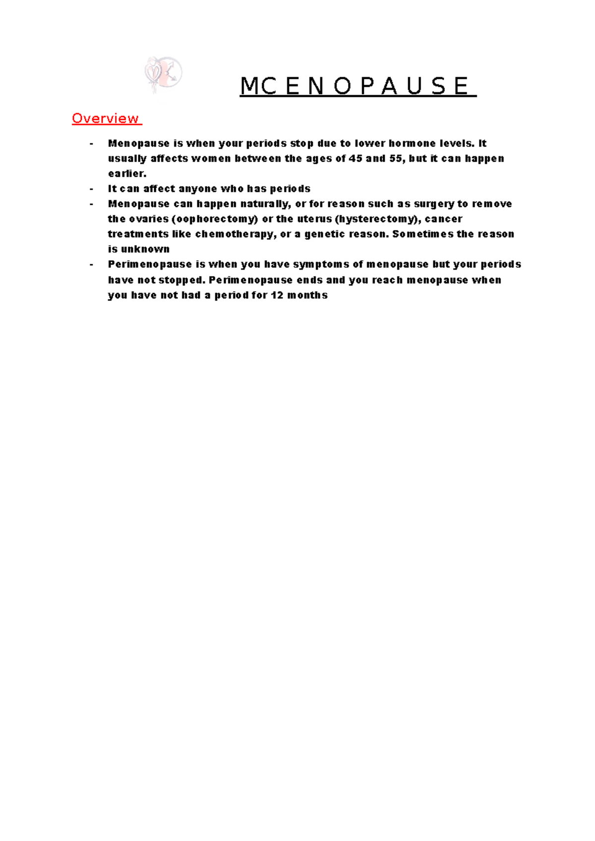 M E N O P A U S E Poster - menopause - MC E N O P A U S E Overview ...