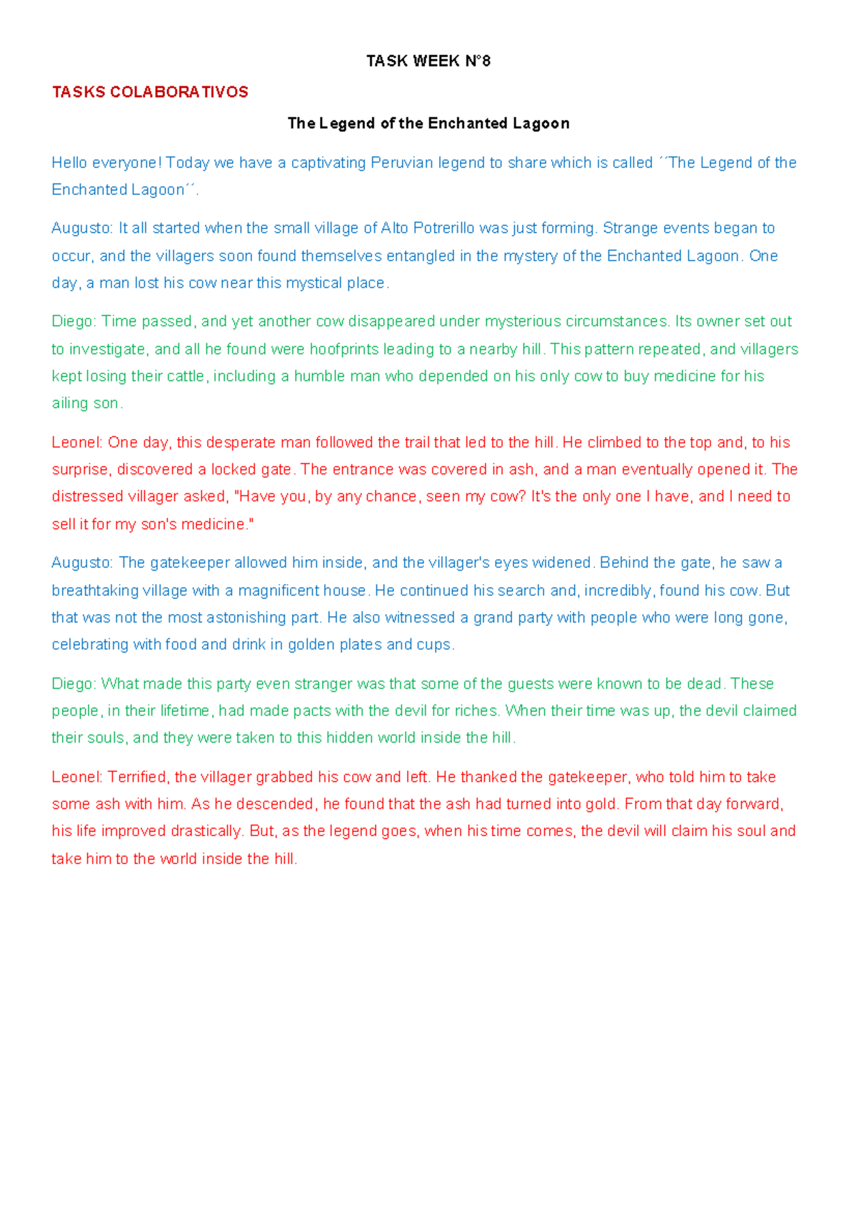 Week 9 - TASK WEEK N° TASKS COLABORATIVOS The Legend of the Enchanted ...