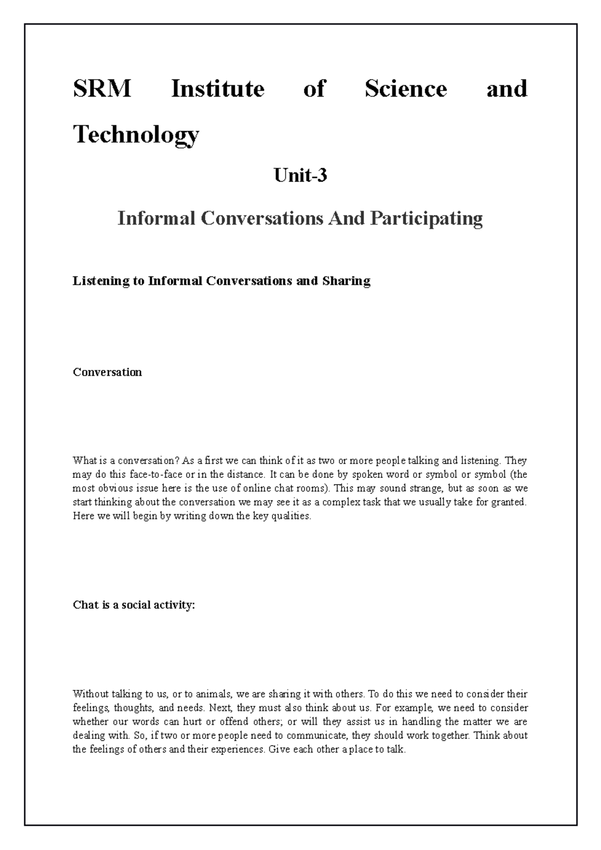 Informal Conversations And Participating - English - Studocu