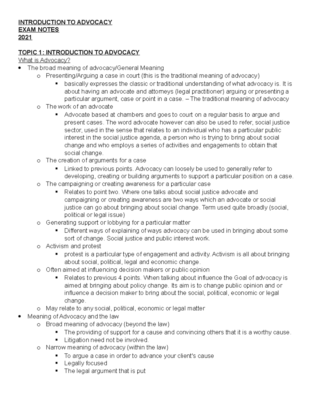 Introduction to advocacy examination notes for the year - INTRODUCTION ...