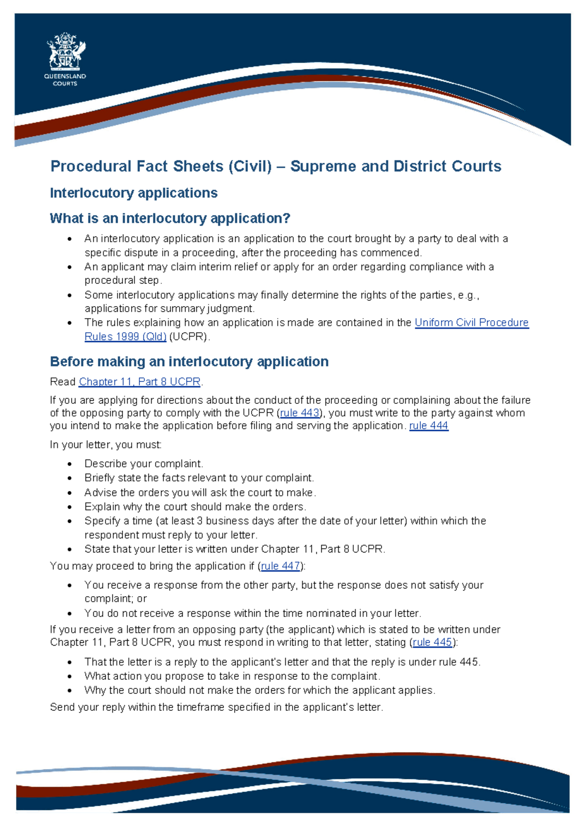 Interlocutory applications fact sheet - Procedural Fact Sheets (Civil ...
