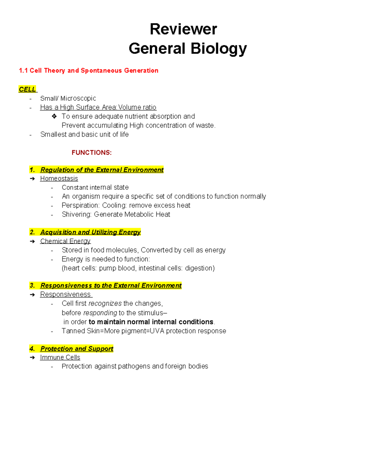 Reviewer Gen Bio I - Summary Biology: How Life Works - Reviewer General Biology 1 Cell Theory ...