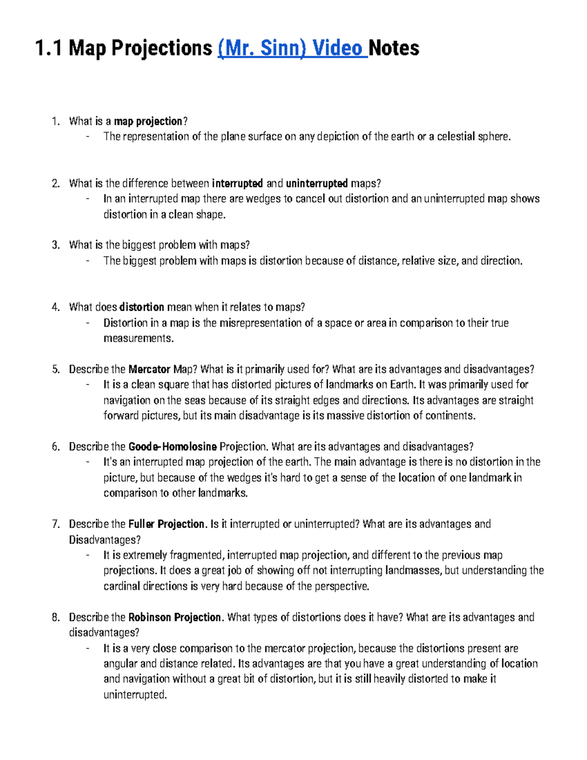 Copy of 1.1. Mr. Sinn Map Projection Notes - 1 Map Projections (Mr ...