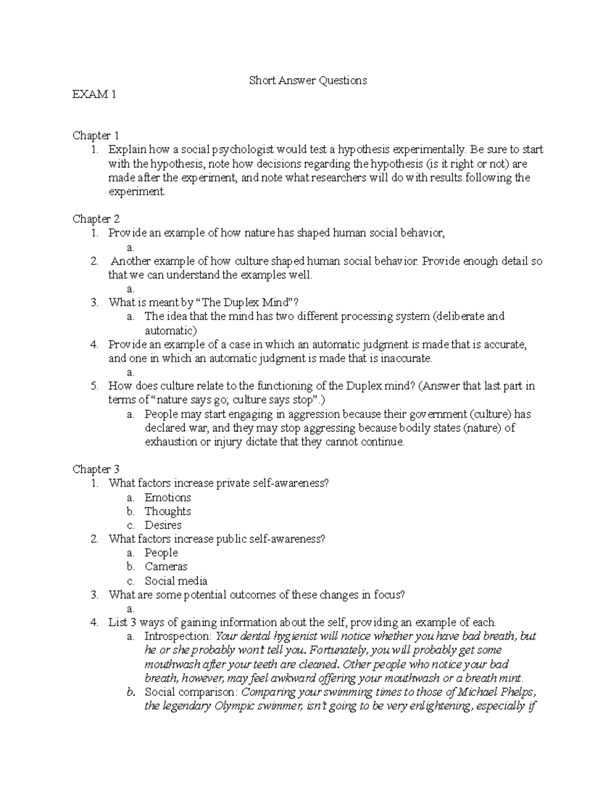 Short Answer Questions Finals docx - Short Answer Questions EXAM 1 ...