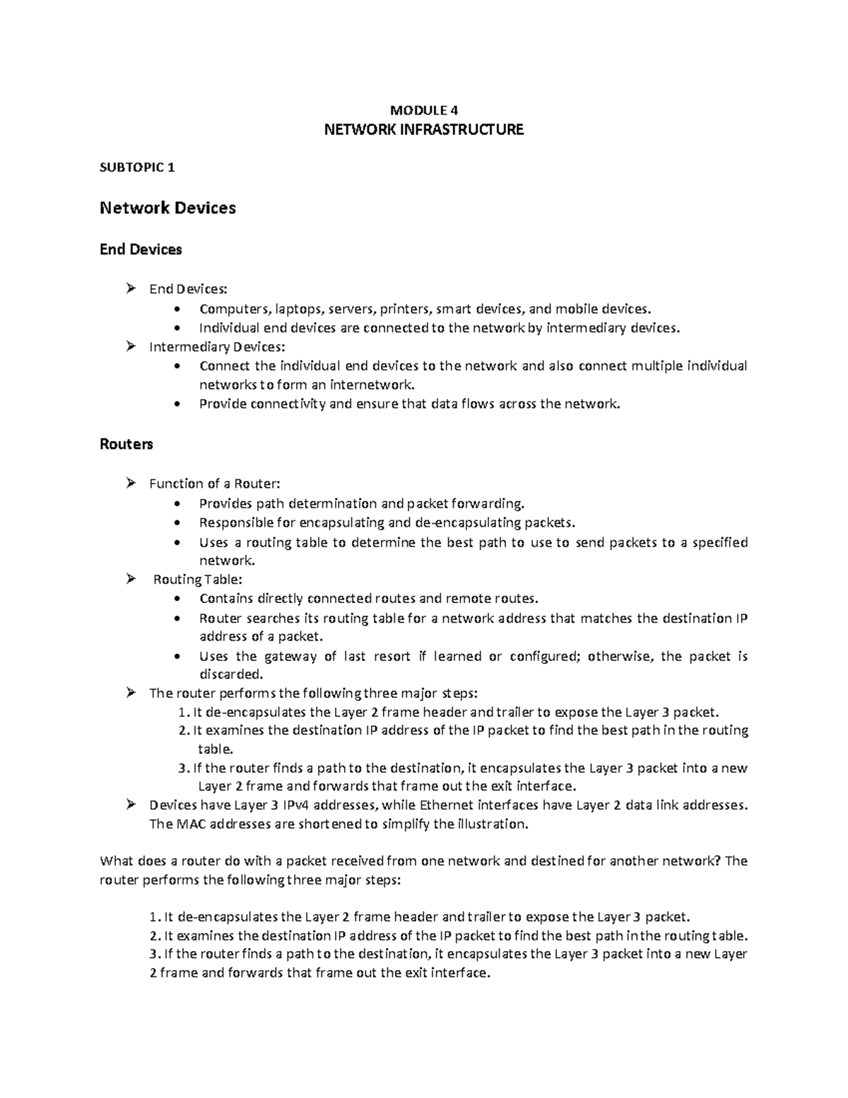 Module 4 - N/A - MODULE 4 NETWORK INFRASTRUCTURE SUBTOPIC 1 Network Devices End Devices End ...