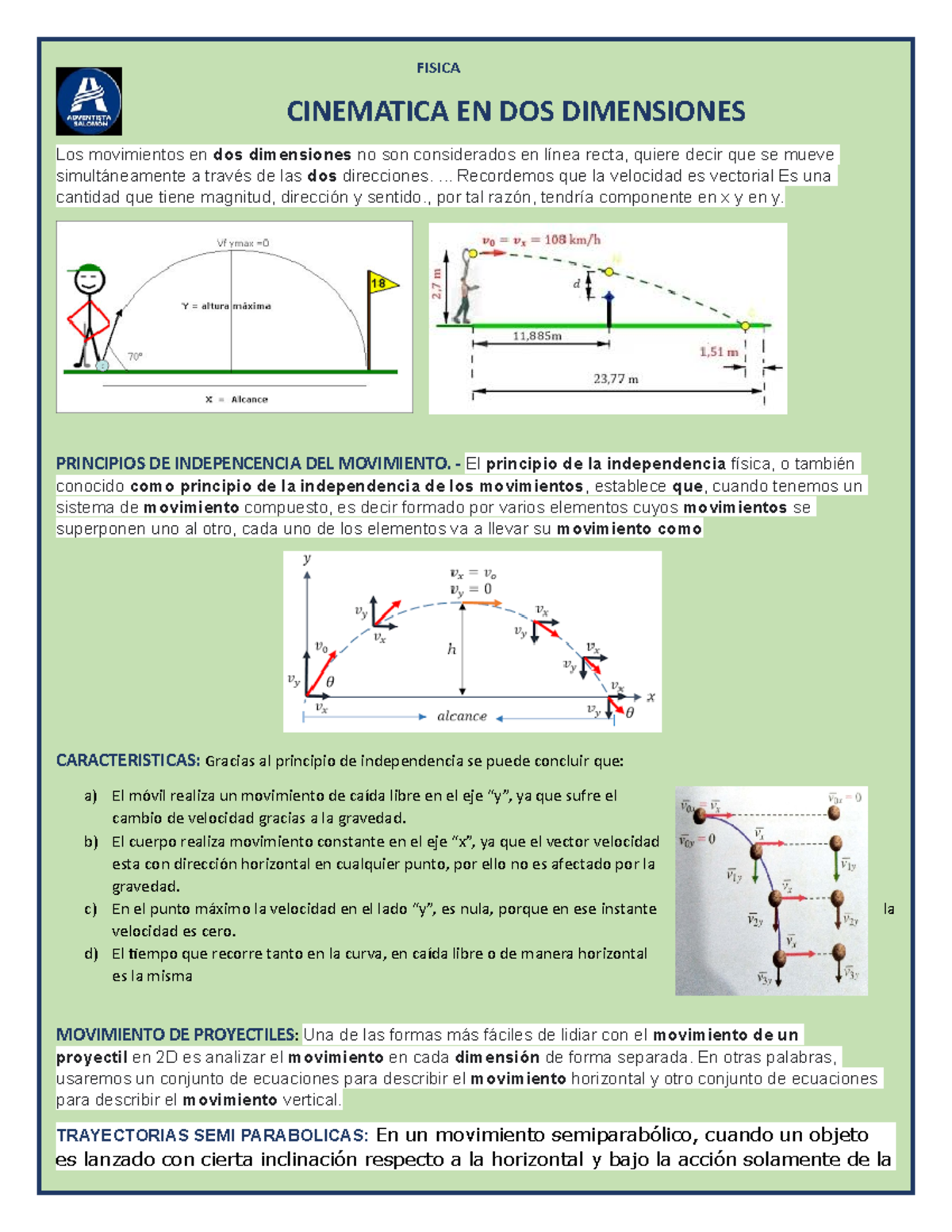 Cinematica EN DOS Dimensiones - FISICA CINEMATICA EN DOS DIMENSIONES Los movimientos en dos ...