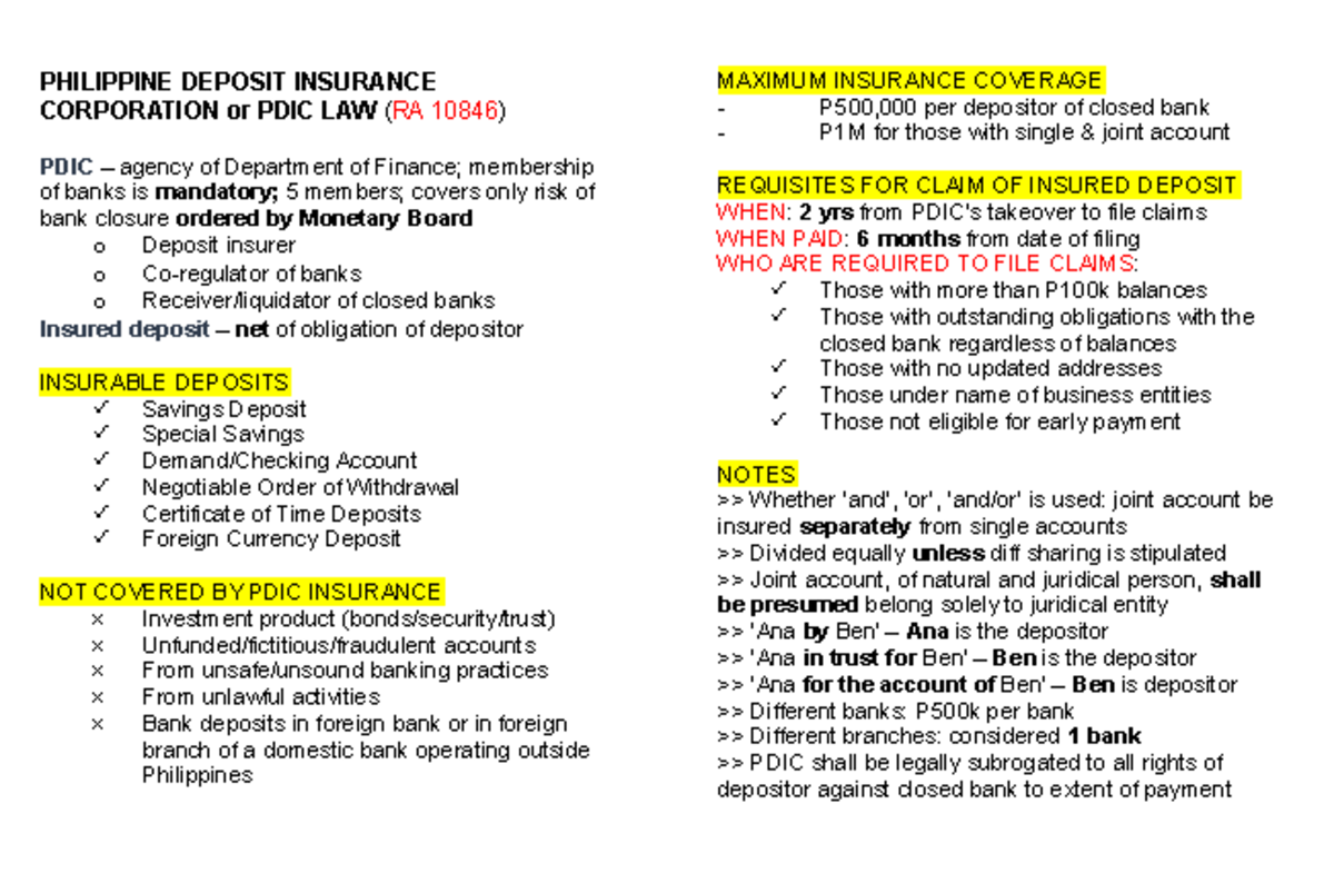 PDIC Law - PDIC law - PHILIPPINE DEPOSIT INSURANCE CORPORATION or PDIC ...