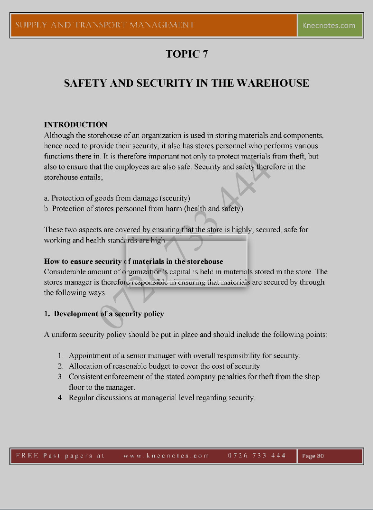 Security and safety in the warehouse notes - KNEC notes and Revision ...
