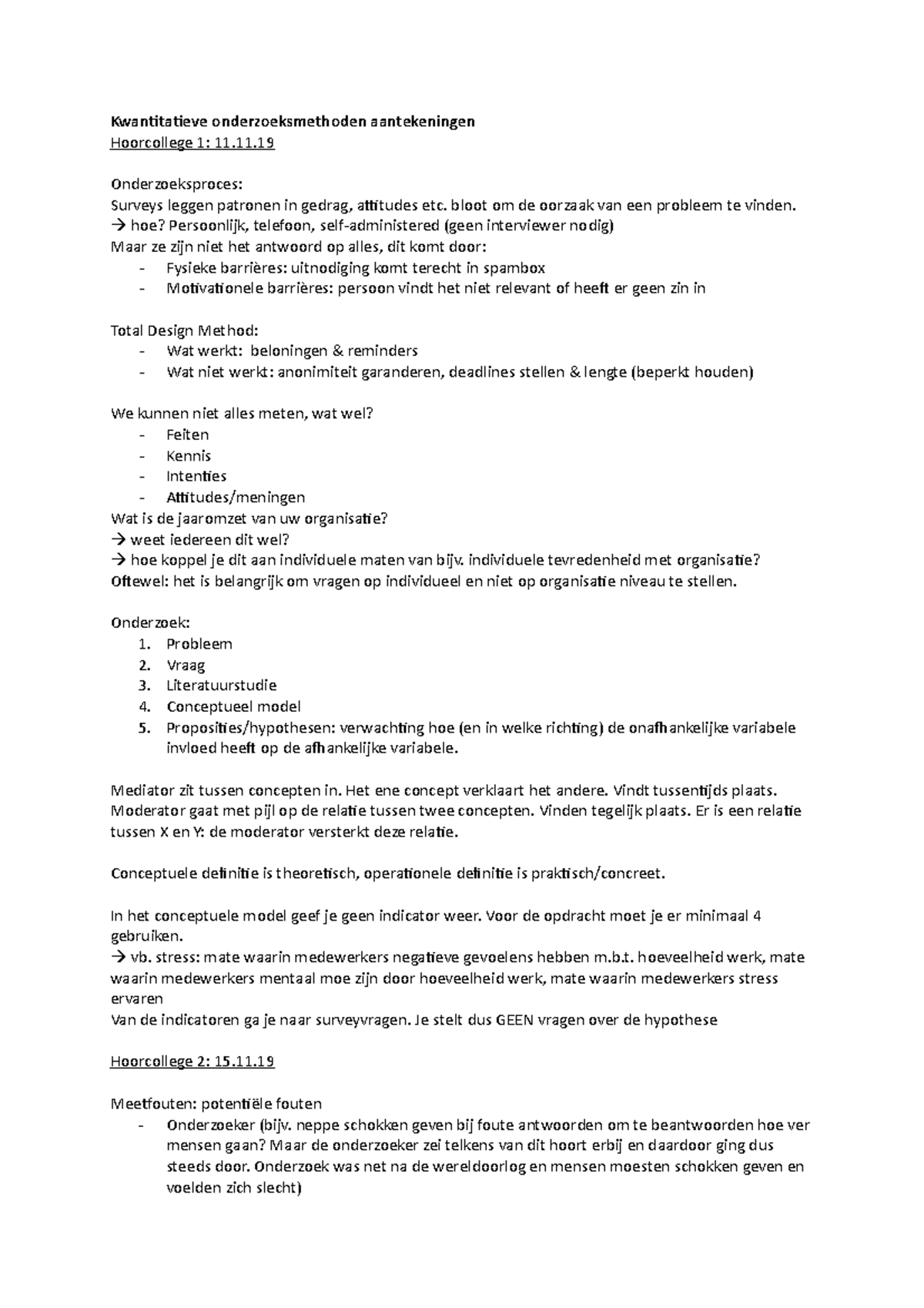 Kwantitatieve onderzoeksmethoden aantekeningen - Kwantitatieve ...