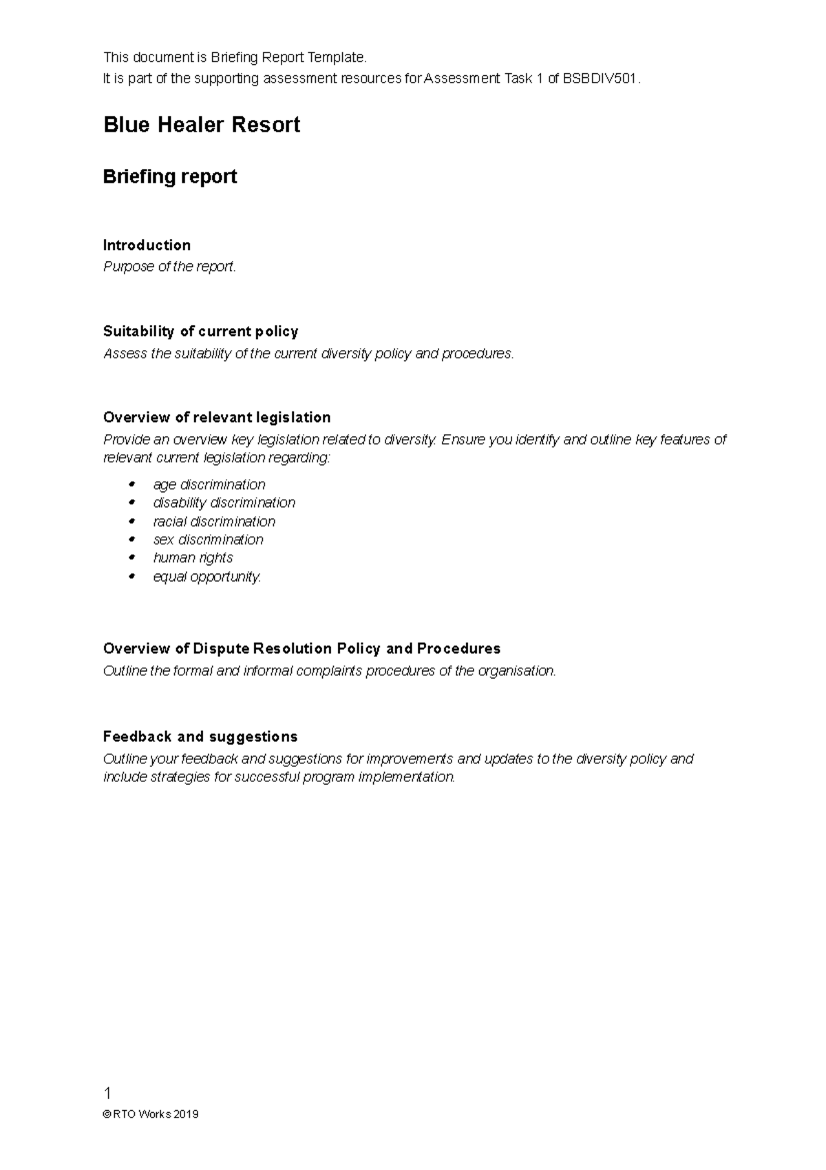 Briefing Report Template - It is part of the supporting assessment ...