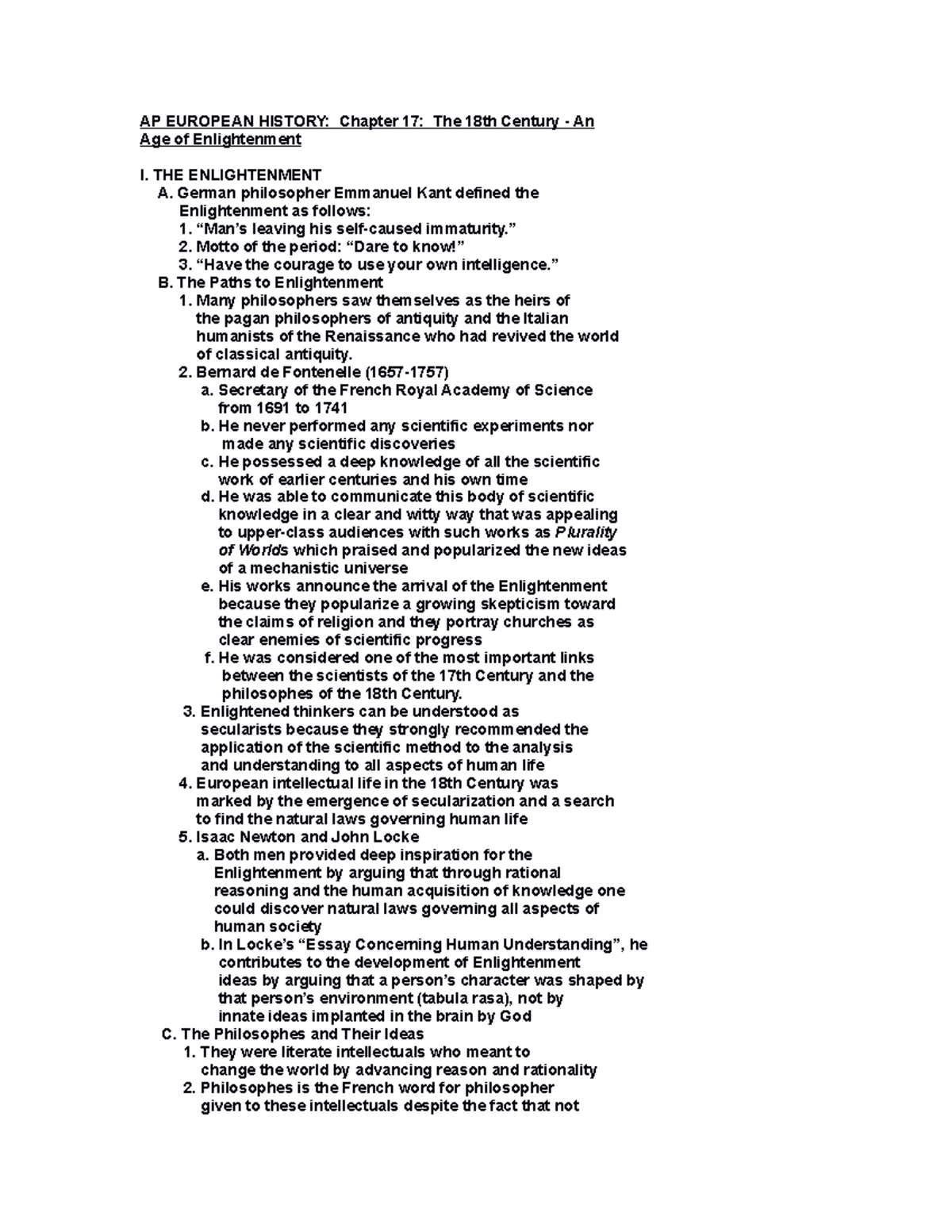 AP EH CH 17 Notes - AP EUROPEAN HISTORY: Chapter 17: The 18th Century ...