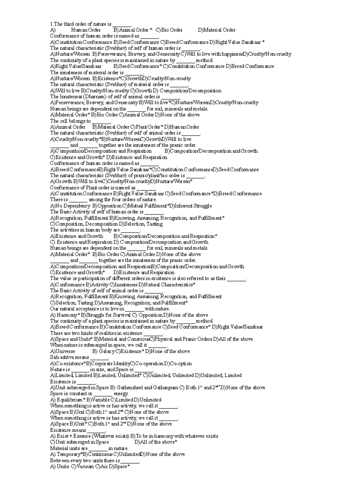 UHV-4 - It's universal human values notes - 1 third order of nature is ...