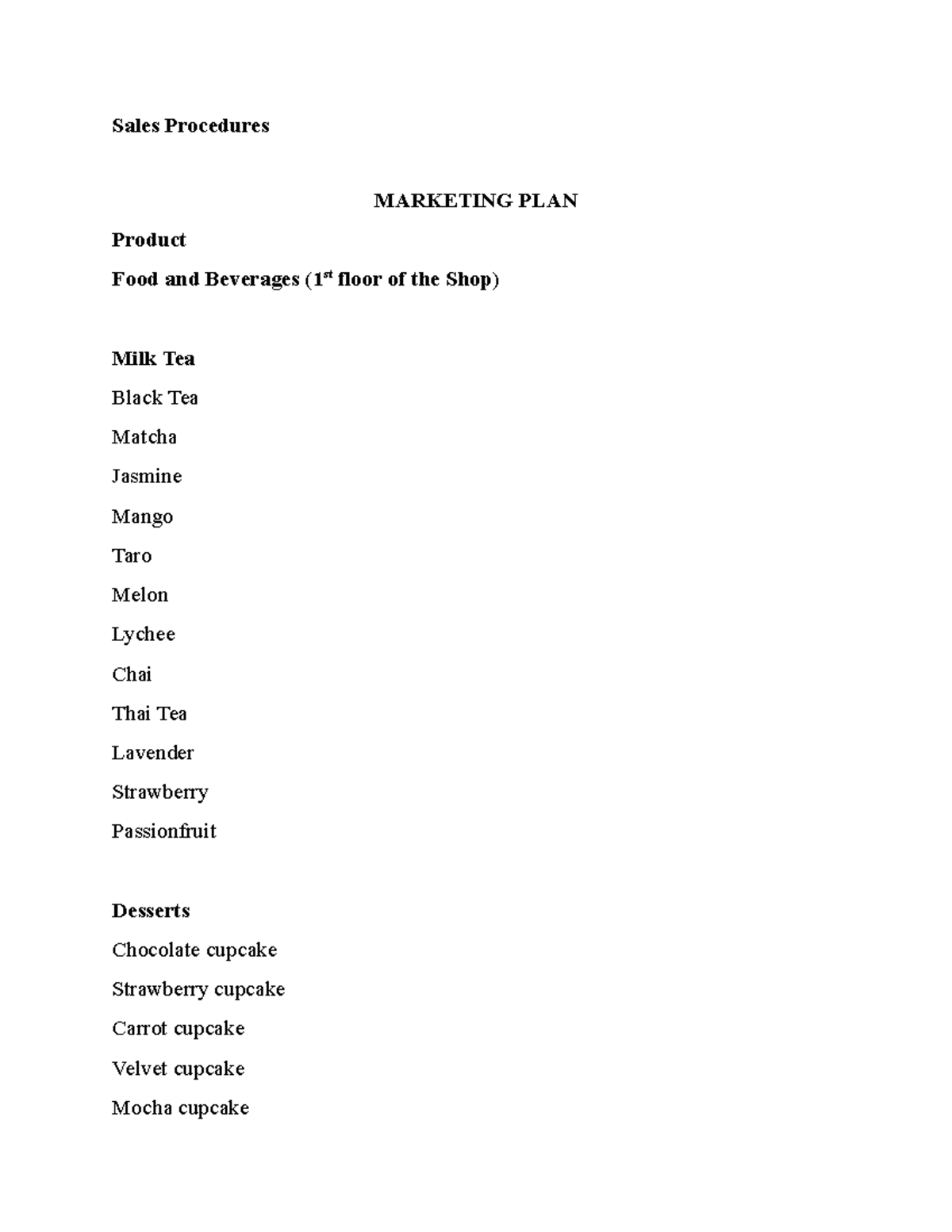 Marketing PLAN - plss - Sales Procedures MARKETING PLAN Product Food ...