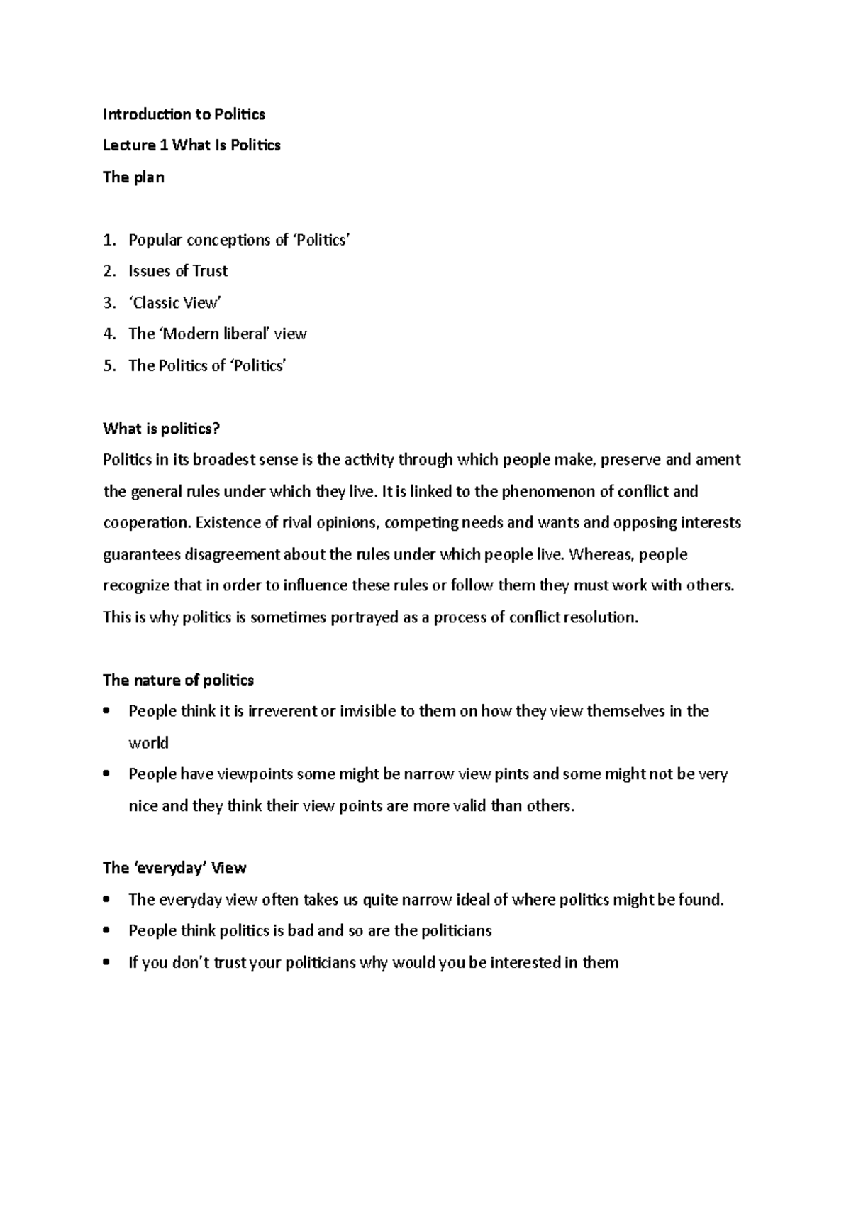 What is Politics Lecture - Introduction to Politics Lecture 1 What Is ...