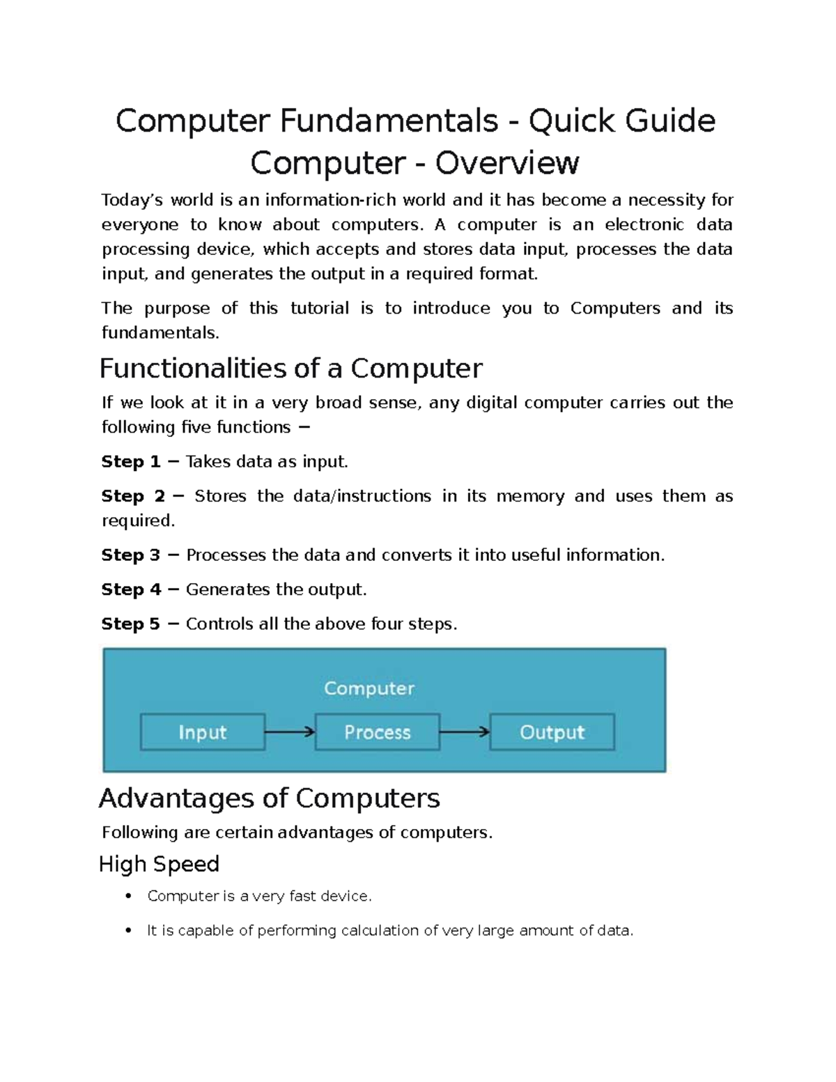 Computer Fundamentals - A computer is an electronic data processing device, which accepts and ...