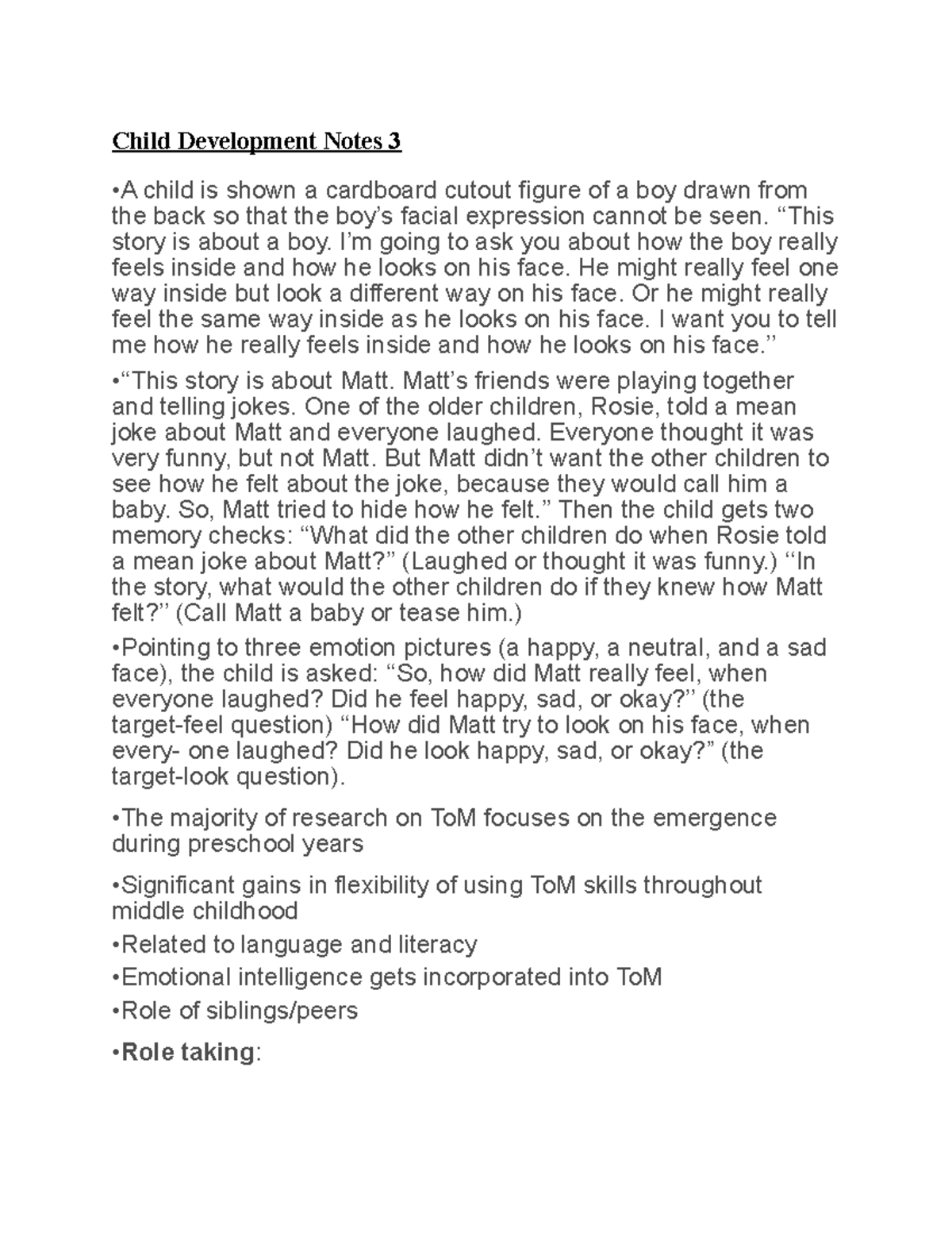 Child Development Notes 3 - ‘‘This story is about a boy. I’m going to ...