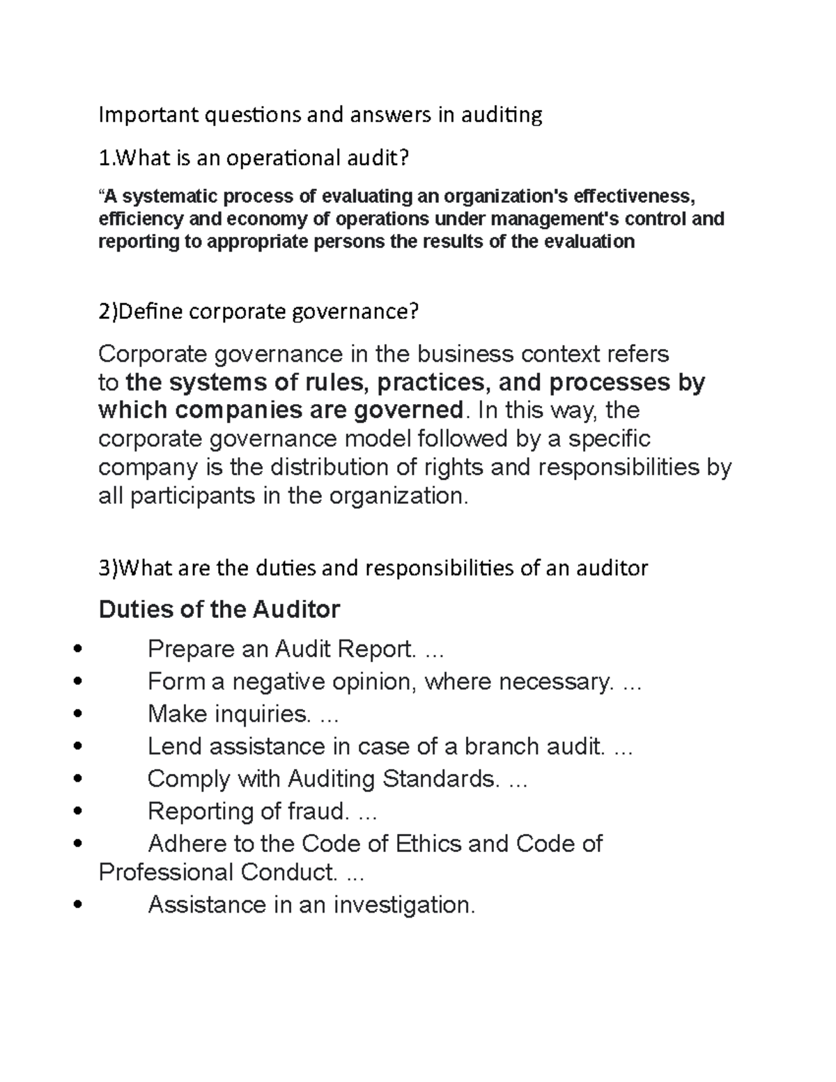Important questions and answers in auditing - In this way, the ...
