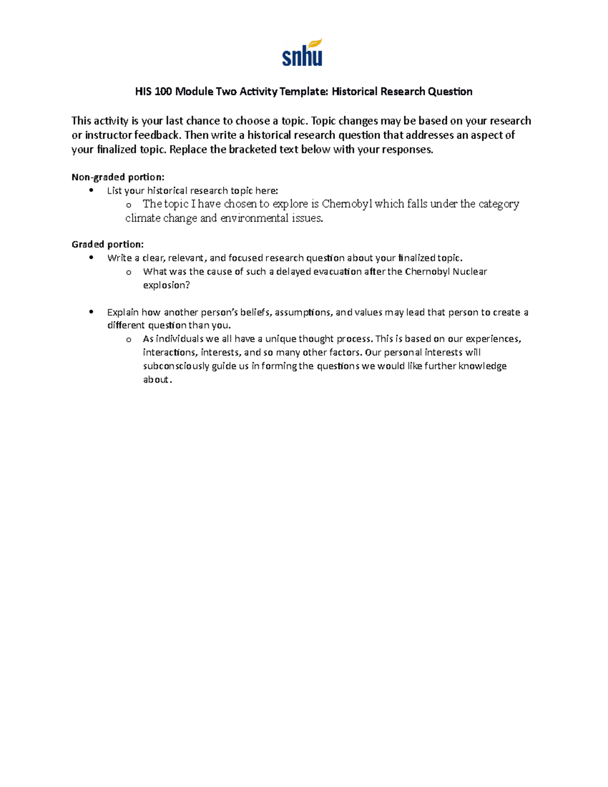 Module Two Activity Research Question Template - HIS 100 Module Two ...