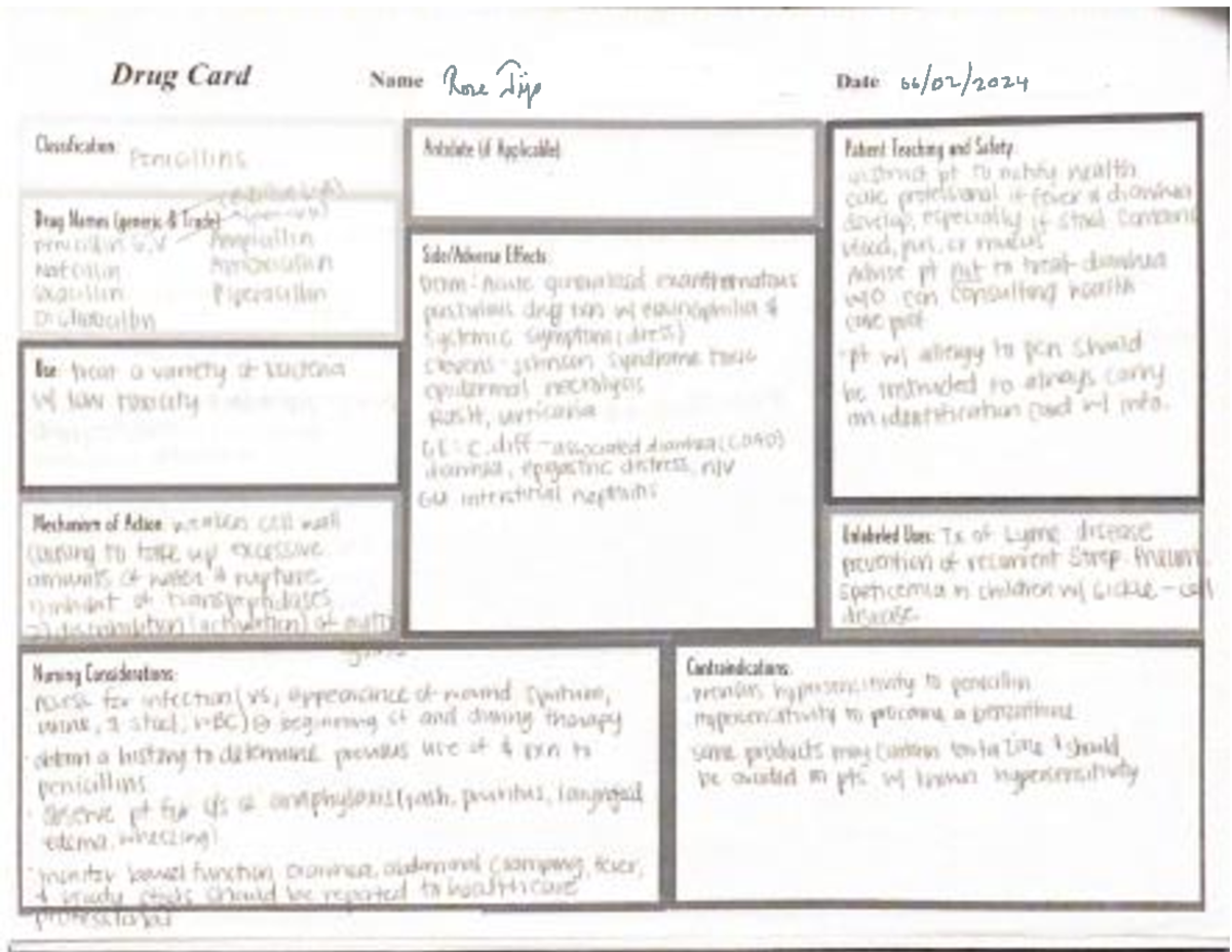 Drug card 5 - none - Drug Card Name Rose Tip Date Classification ...