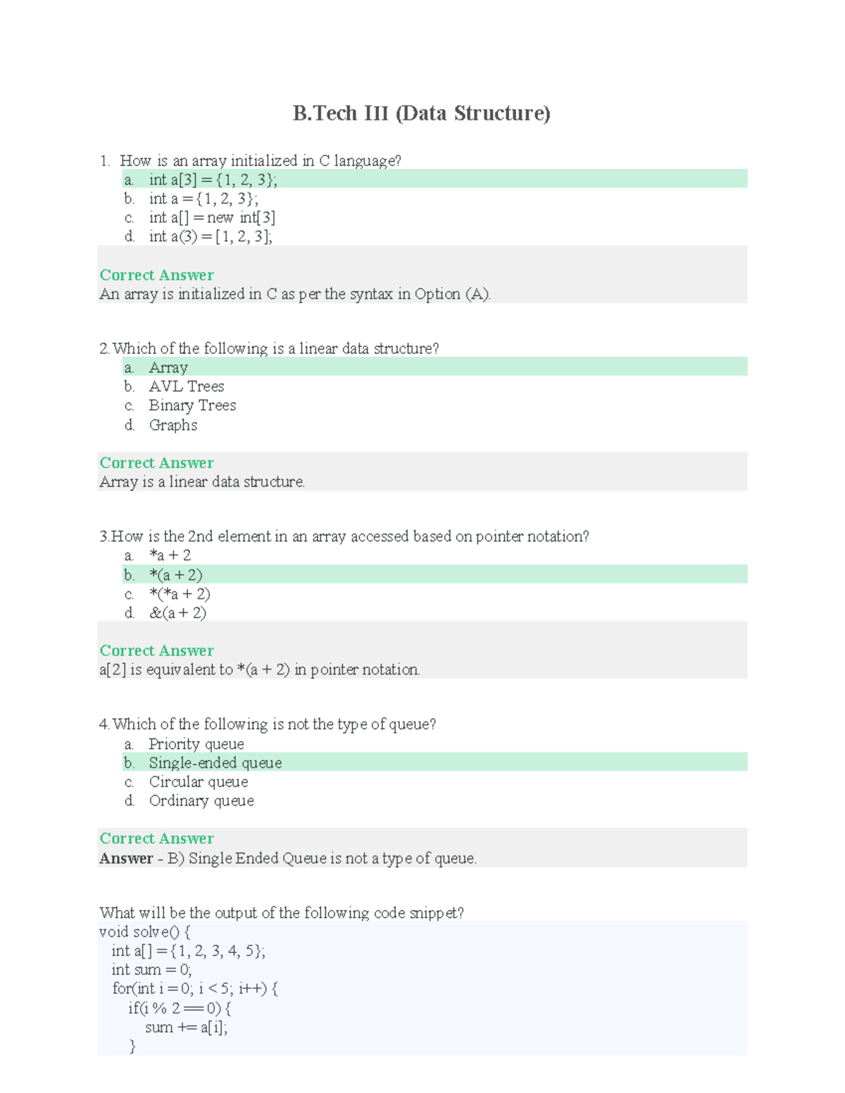 Copy of Explanation Mock Test Series #14 Data Structure - B III (Data ...