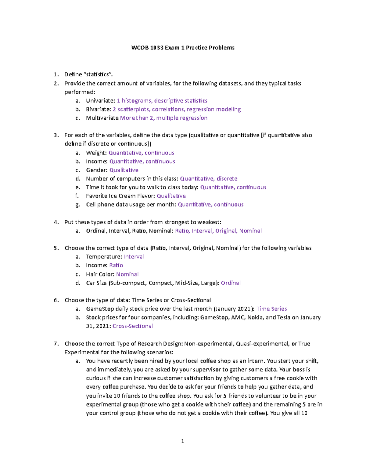 Exam 1 Practice Problems Spring 2021 with Answers - WCOB 1033 Exam 1 ...