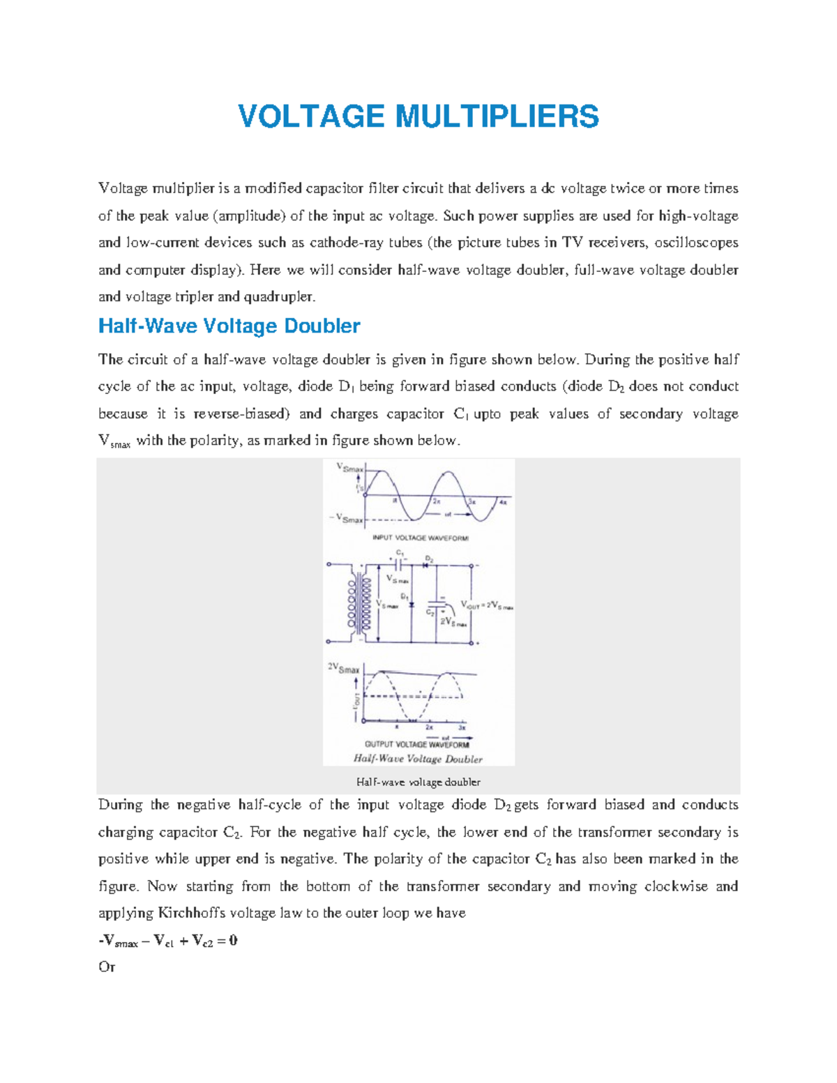 Voltage multipliers - VOLTAGE MULTIPLIERS Voltage multiplier is a ...