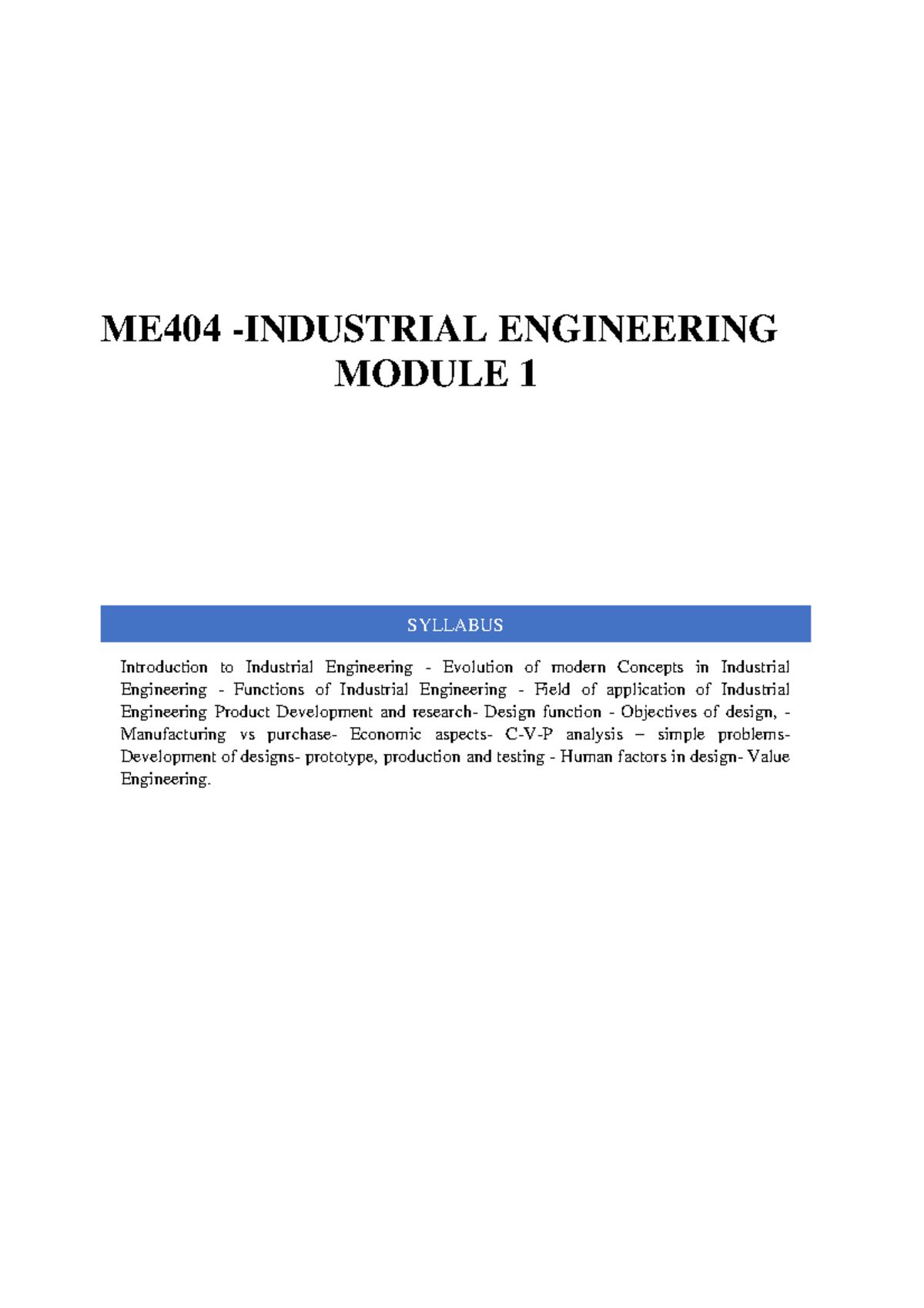 ME404 IE Module 1 PART1 - ME404 -INDUSTRIAL ENGINEERING MODULE 1 ...