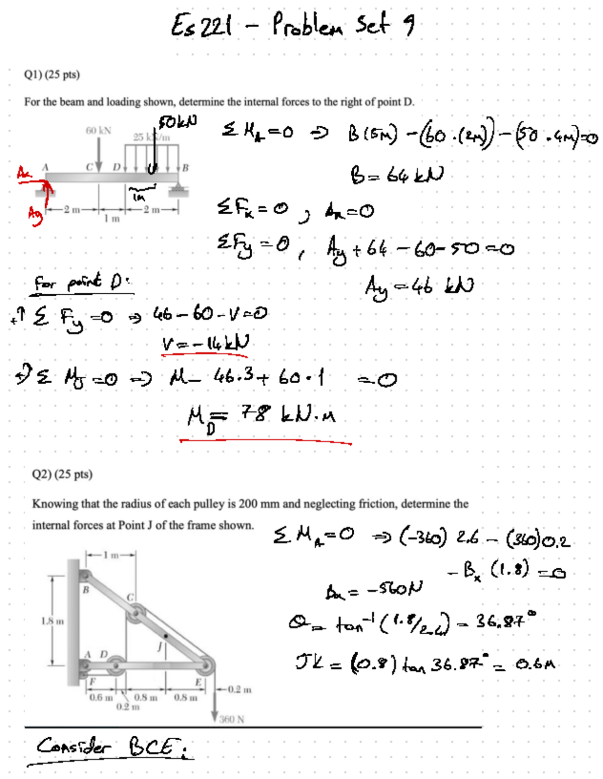 Es221 Problem Set 9 Es 221 Problem Set 9 Q1 25 Pts For The Beam And Loading Shown