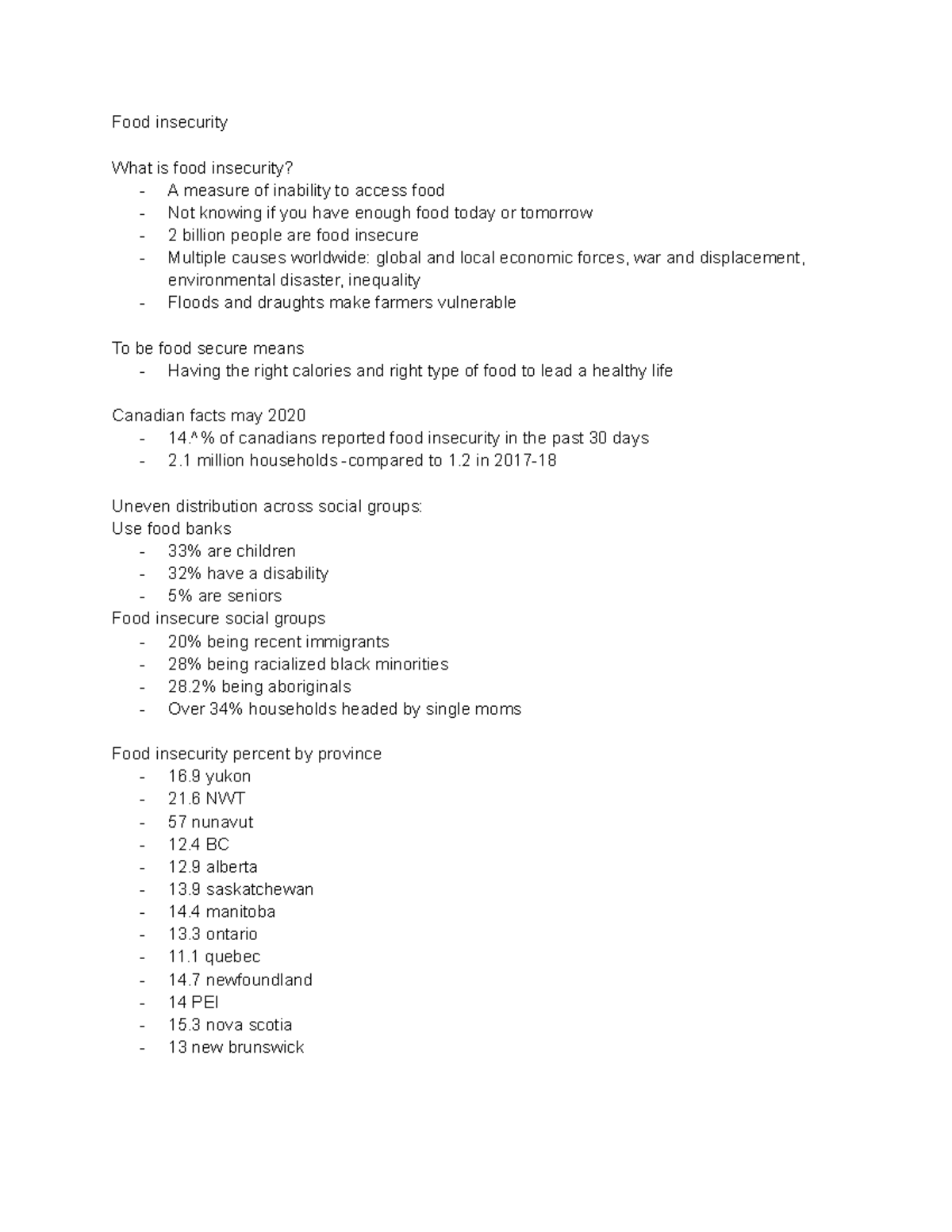 Health sci week 2 - Elysée Nouvet - Food insecurity What is food ...