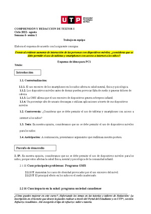 S14.s2-Esquema para PC2 ( Final) - COMPRENSIÓN Y REDACCIÓN DE TEXTOS I Ciclo 2022– agosto Semana ...