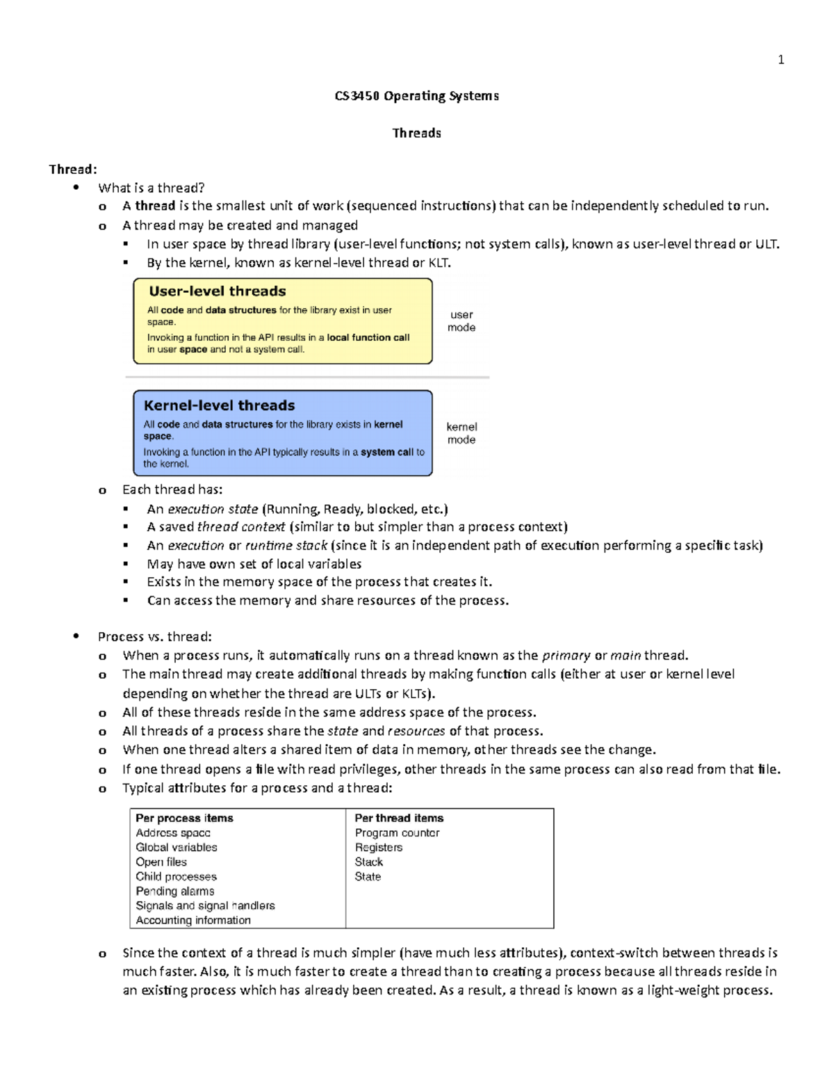 Threads lecture - CS3450 Operating Systems Threads Thread: What is a ...