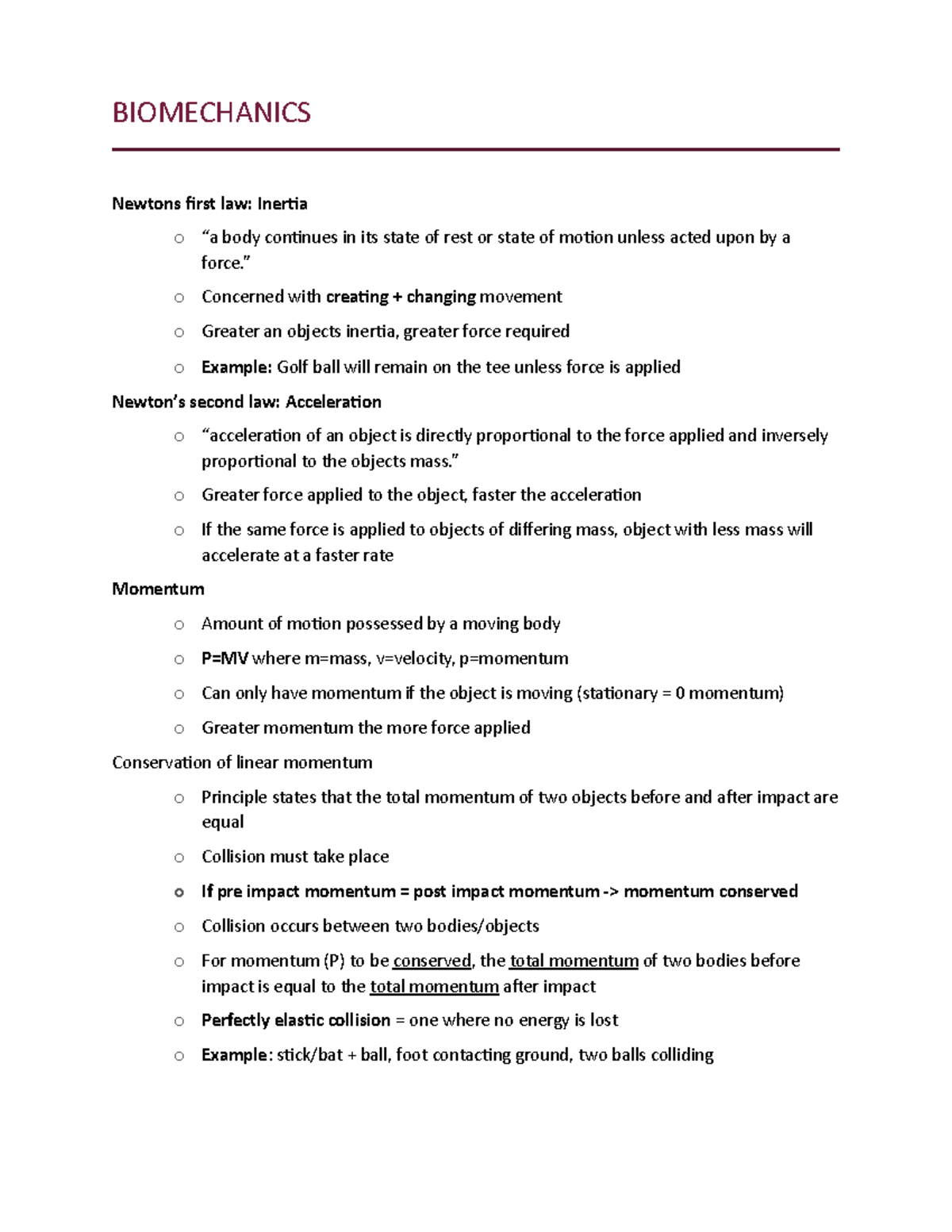 Physical education biomechanics - BIOMECHANICS Newtons first law ...