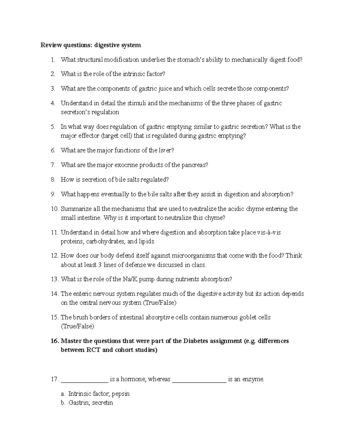 22- Digestive system study guide - Review questions: digestive system 1 ...