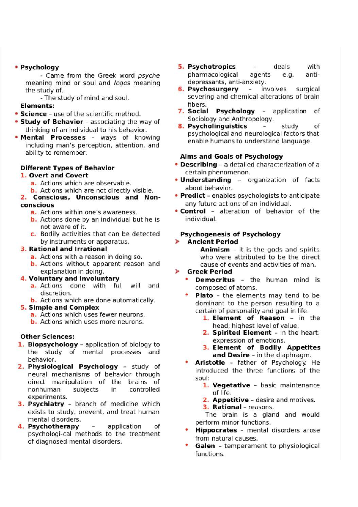 Psychology Notes - a.b psychology - Studocu