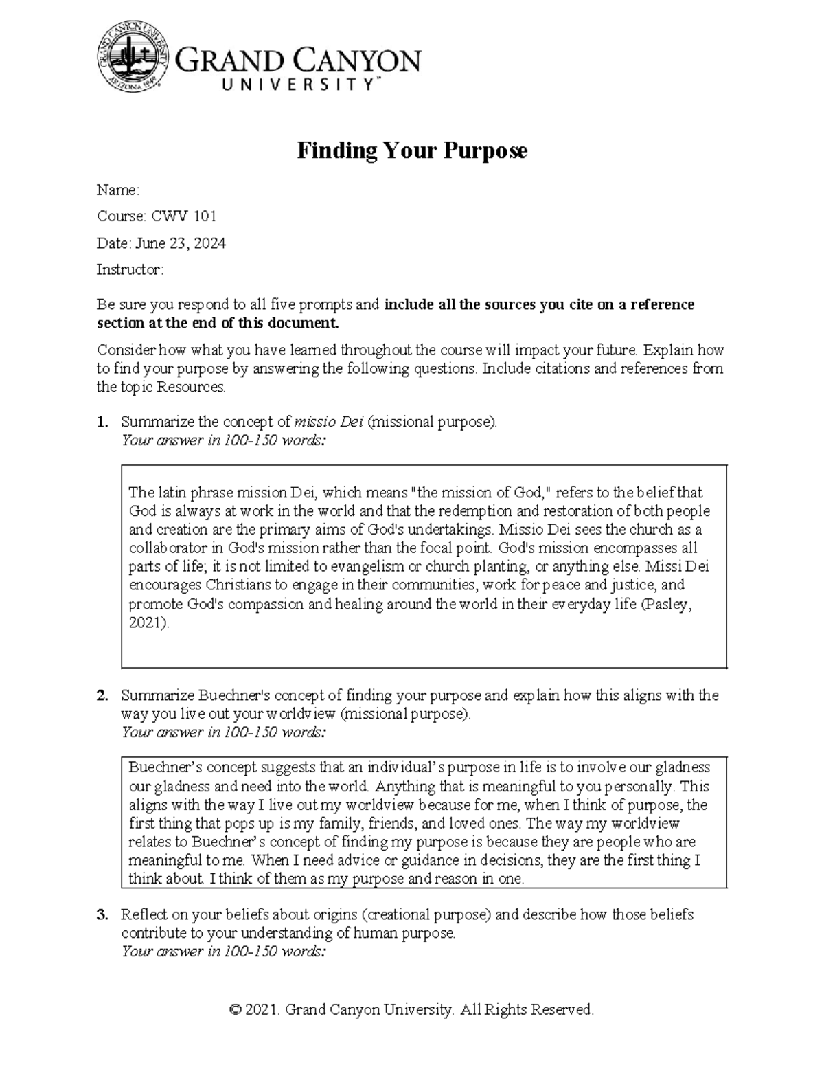 Finding Your Purpose - HW assignment - Finding Your Purpose Name ...