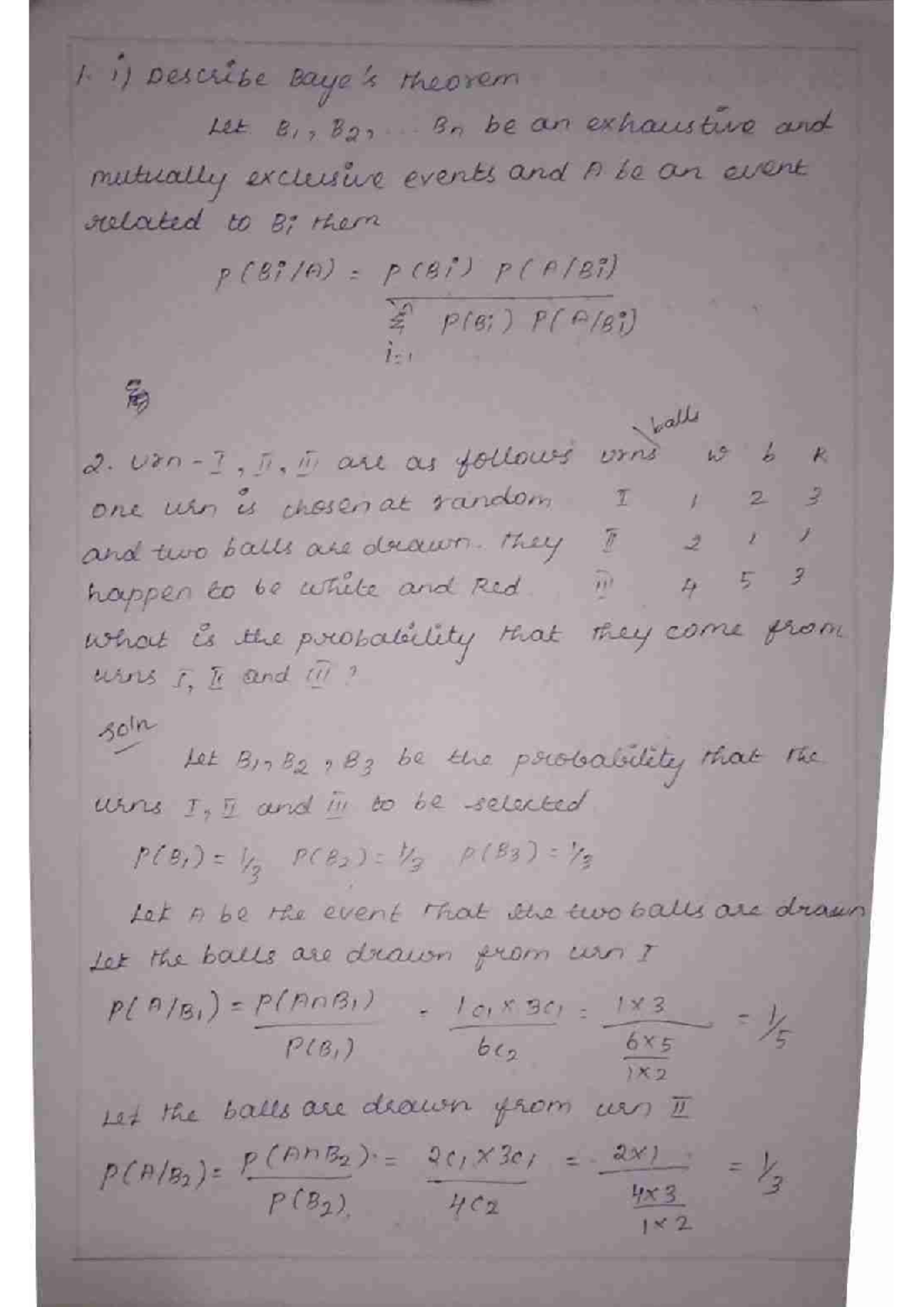 Probability and statistics assignment - 1. i) Describe theoren Let Bi ...
