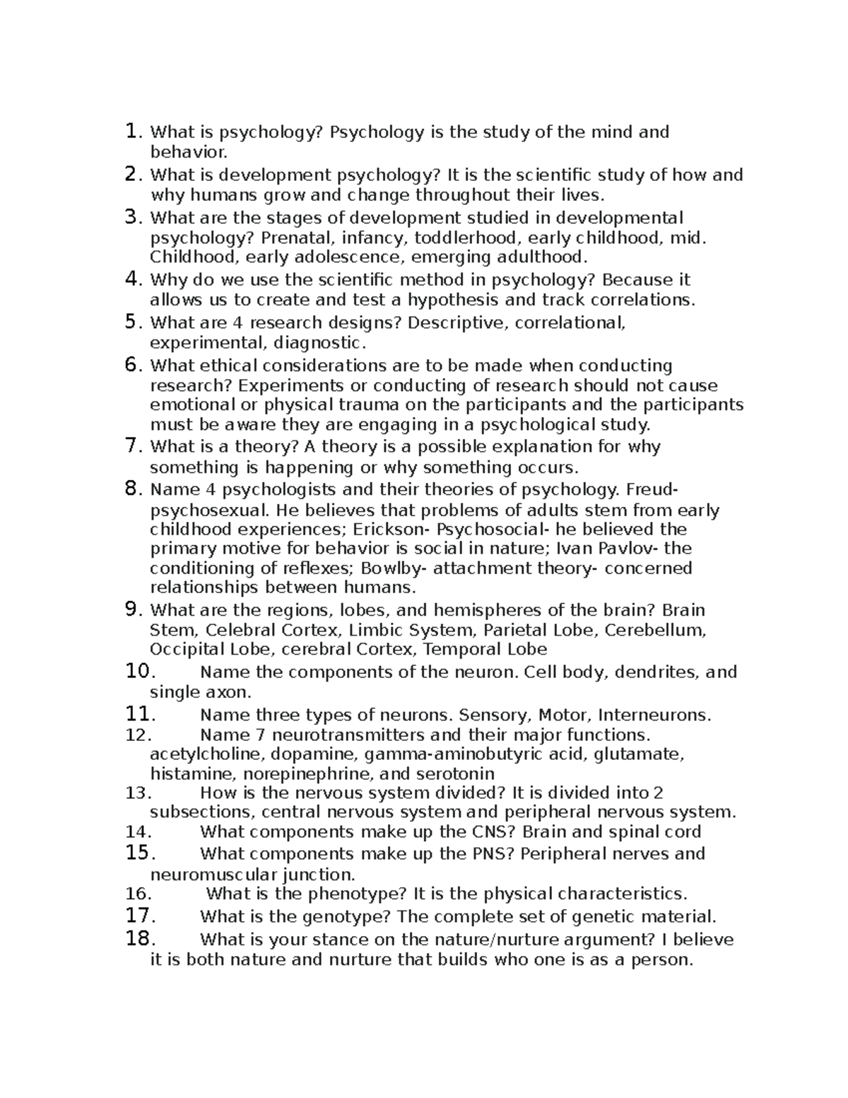 Psychology study guide - 1. What is psychology? Psychology is the study ...