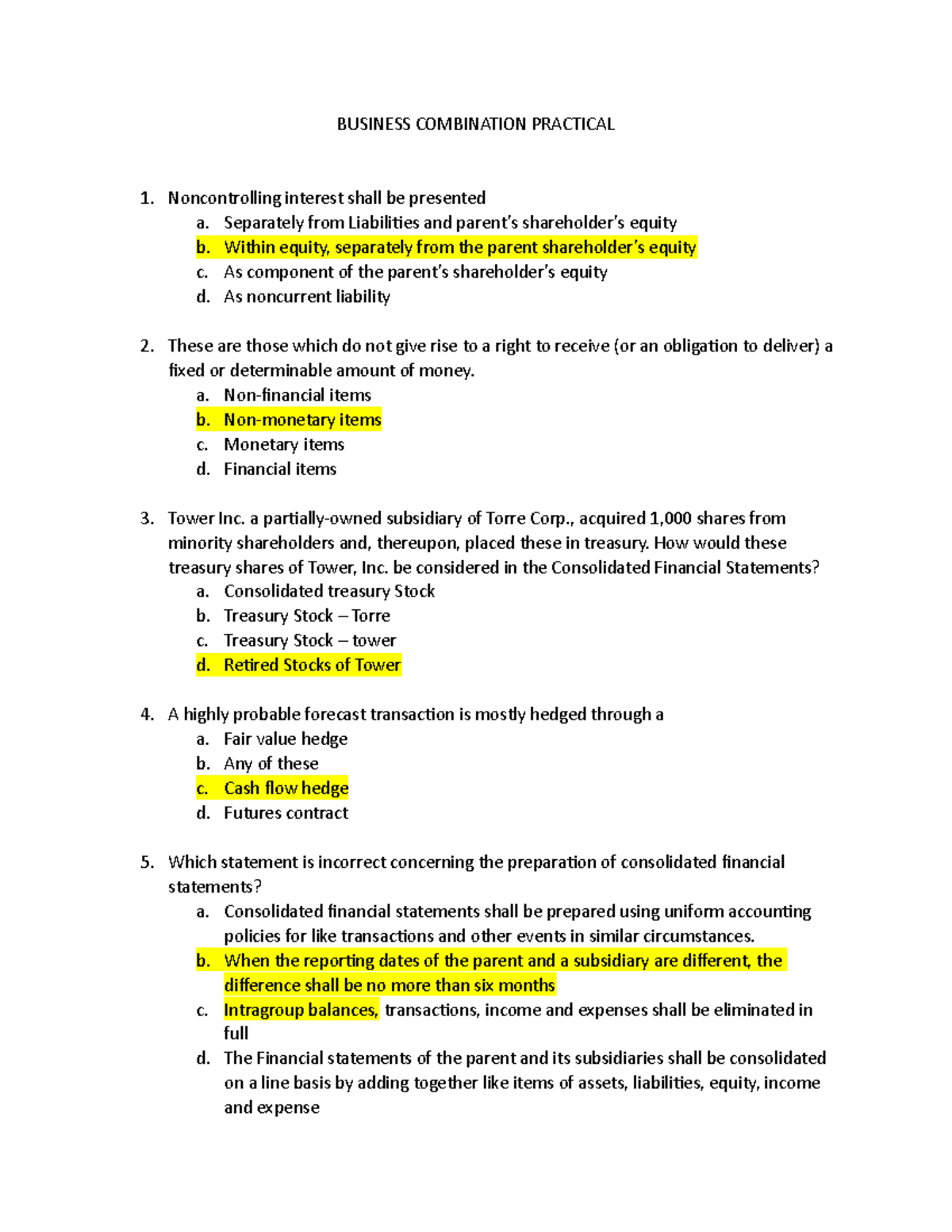 01 Practical- Business Combination - BUSINESS COMBINATION PRACTICAL ...