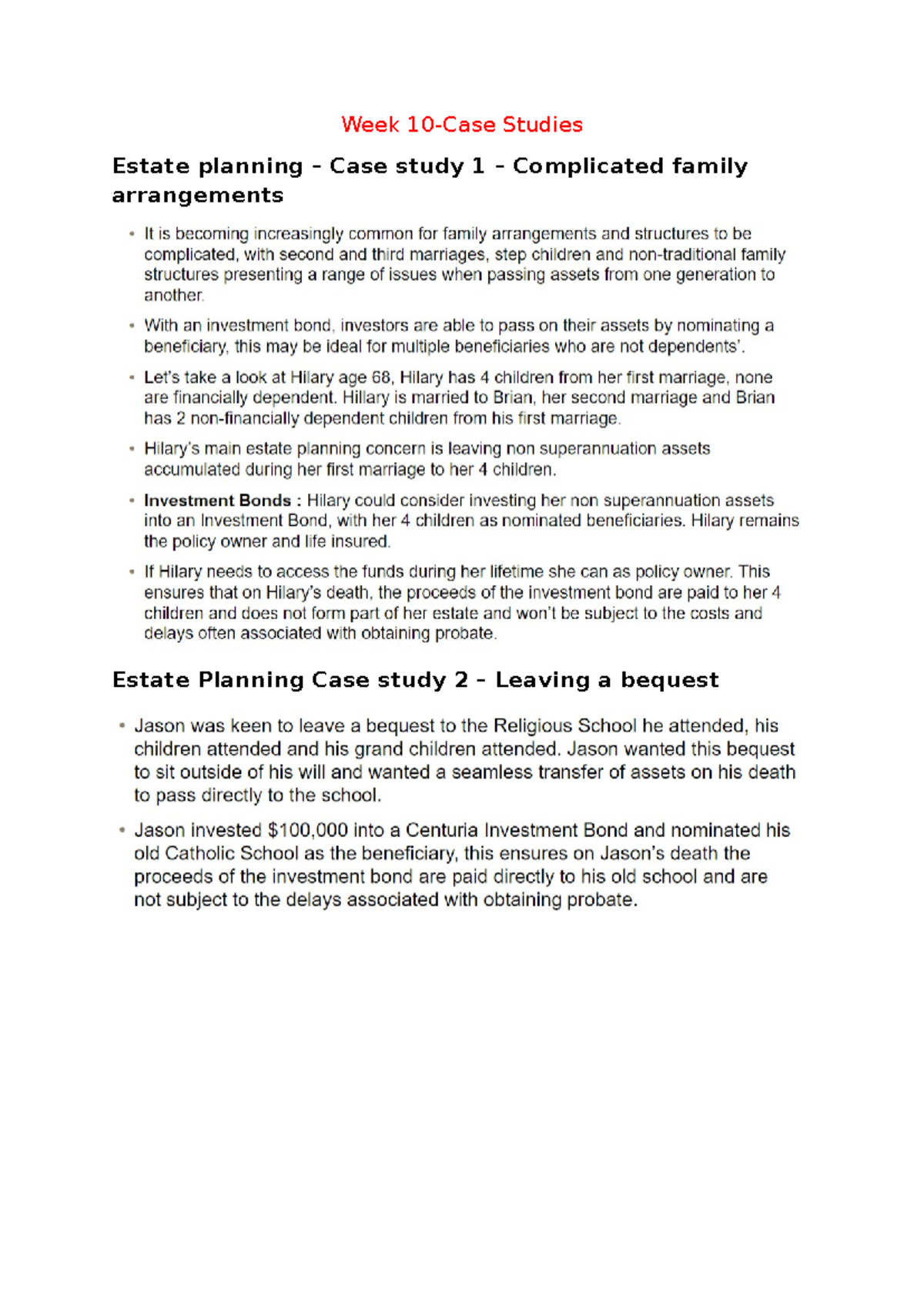 Week 10-Case Studies - wealth - ACCT2285 - Week 10-Case Studies Estate ...