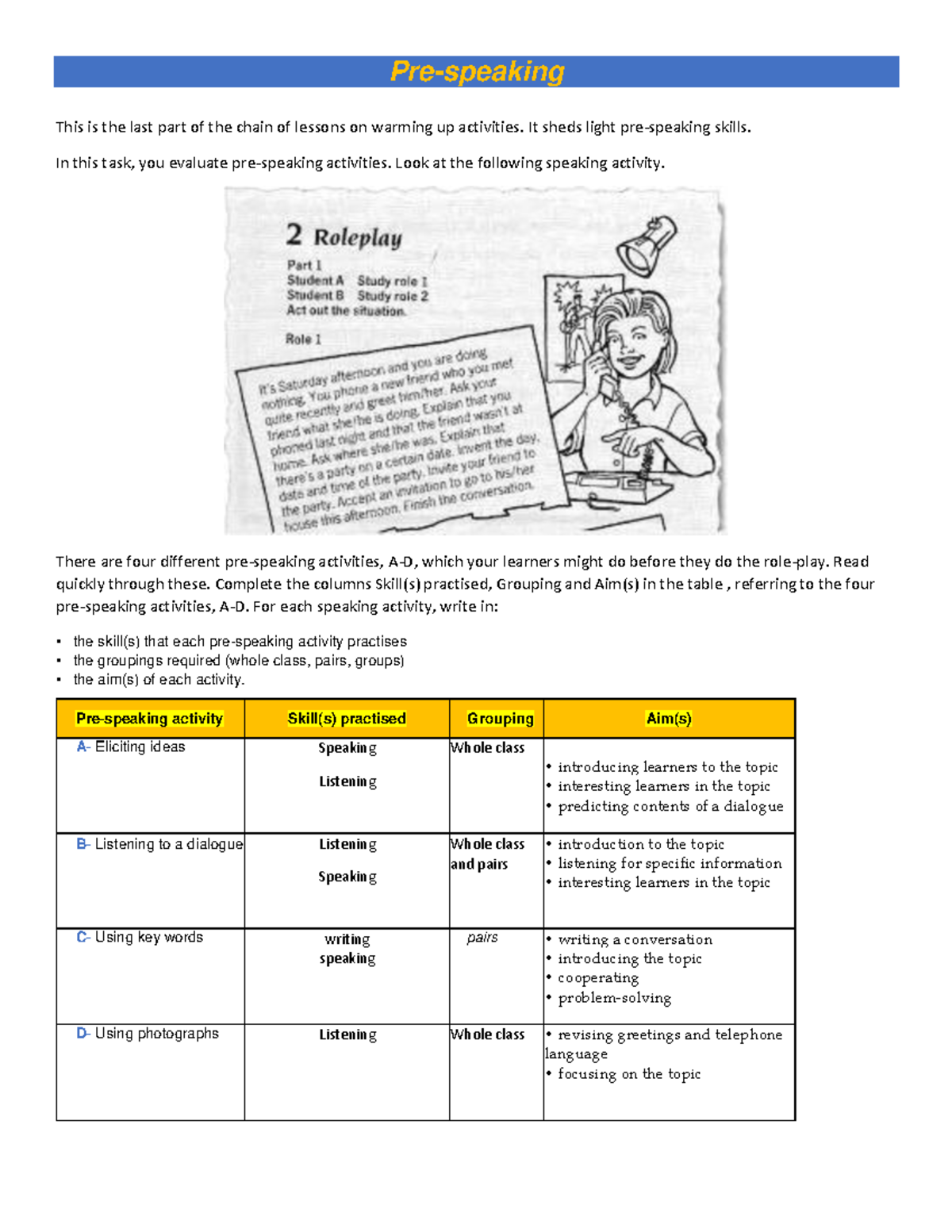 Pre-speaking - Lecture - Pre-speaking This is the last part of the ...