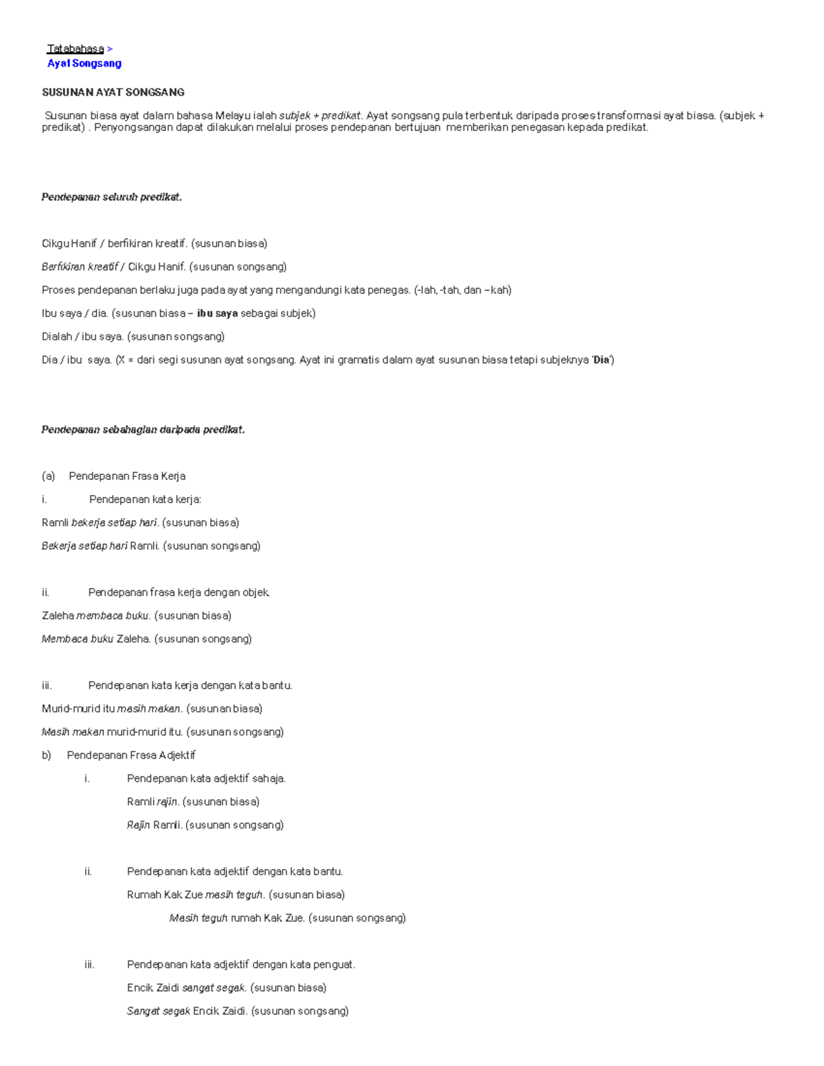 Ayat Songsang - For free trial - Tatabahasa > Ayat Songsang SUSUNAN ...