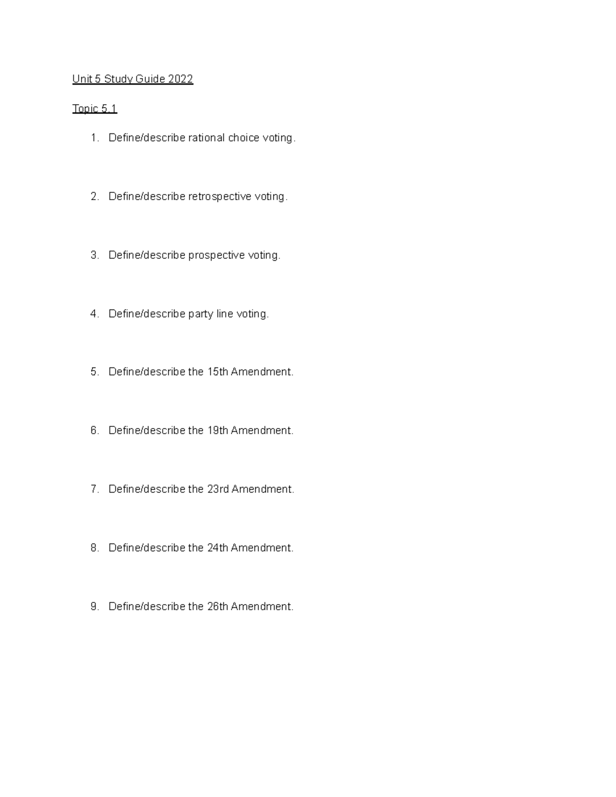 Unit 5 Study Guide Voting 22 - Unit 5 Study Guide 2022 Topic 5. 1 ...