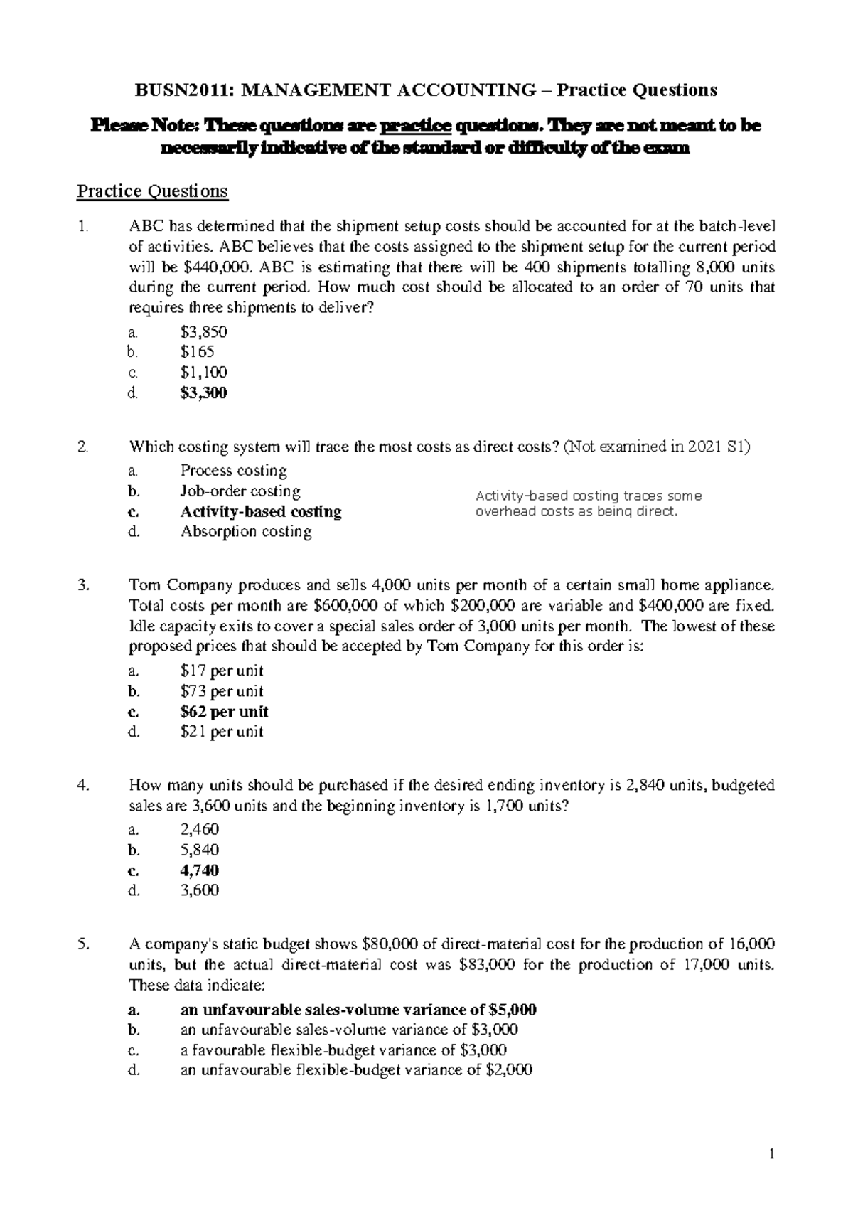 BUSN2011 Solutions to Practice Questions - BUSN2011: MANAGEMENT ...