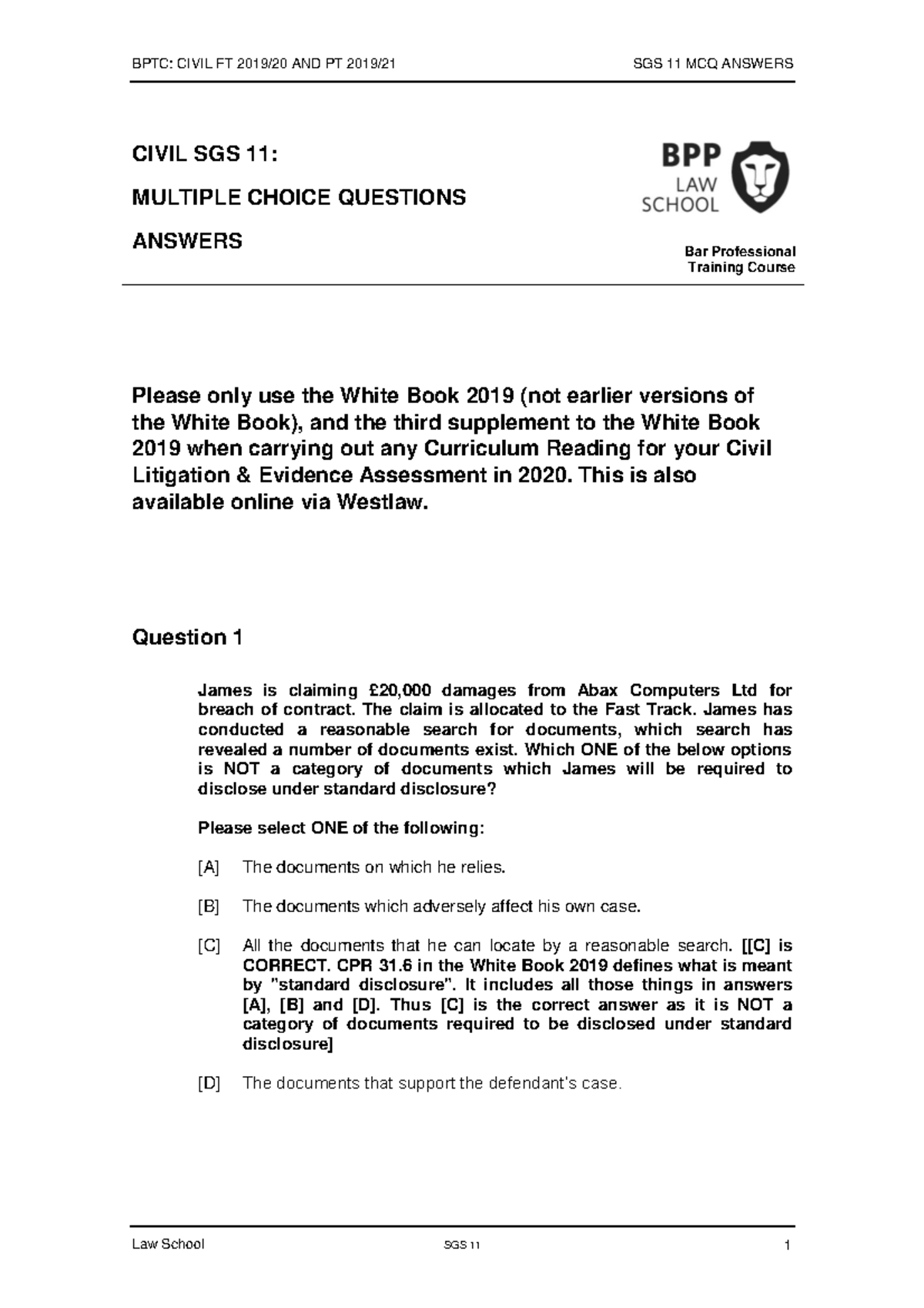SGS 11 MCQs Civil (w Answers) - BPTC: CIVIL FT 2019/20 AND PT 2019/21 ...