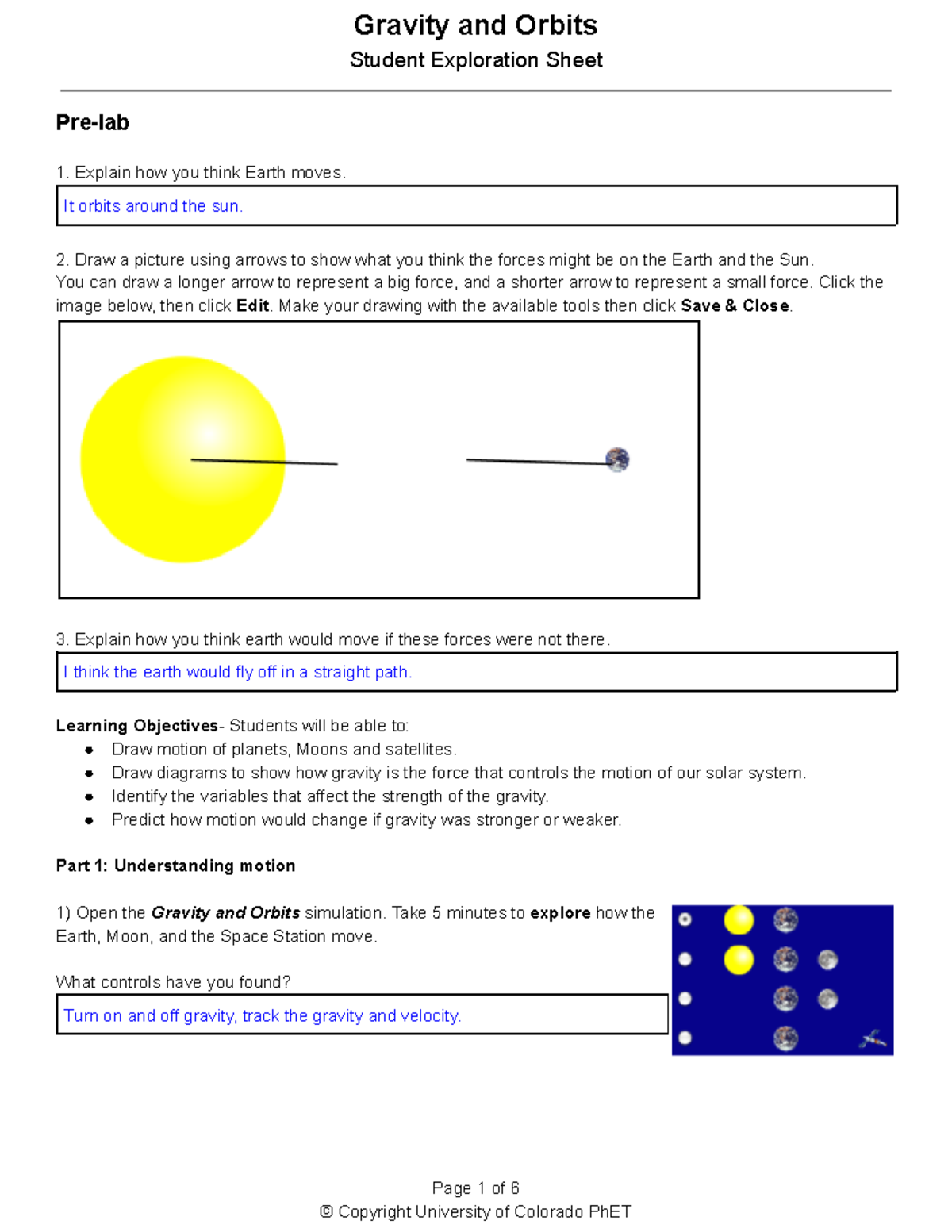 Gravity and Orbits - Student Exploration Sheet Pre-lab Explain how you ...